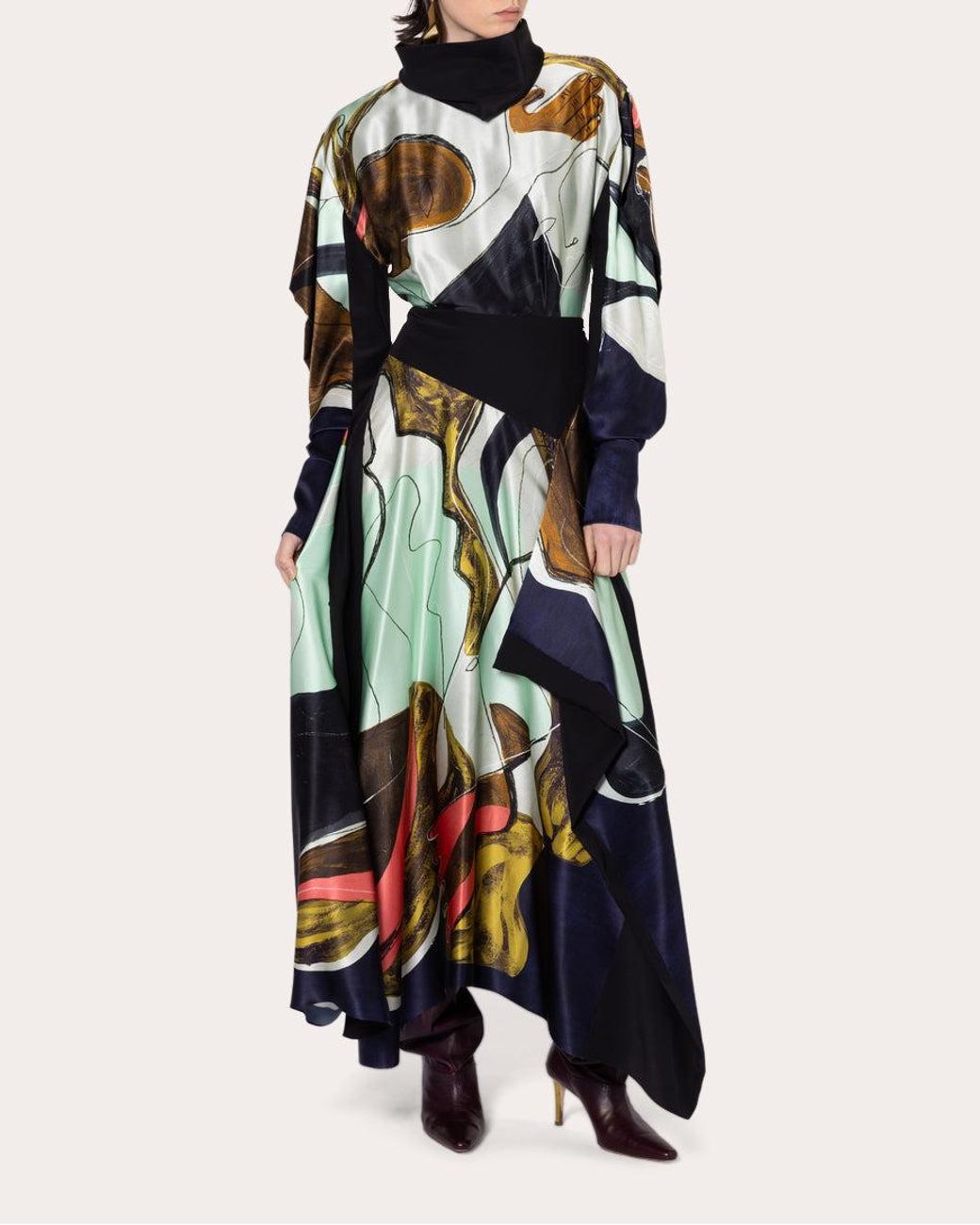 ROKSANDA Amadea Draped Printed Satin Maxi Dress in White | Lyst