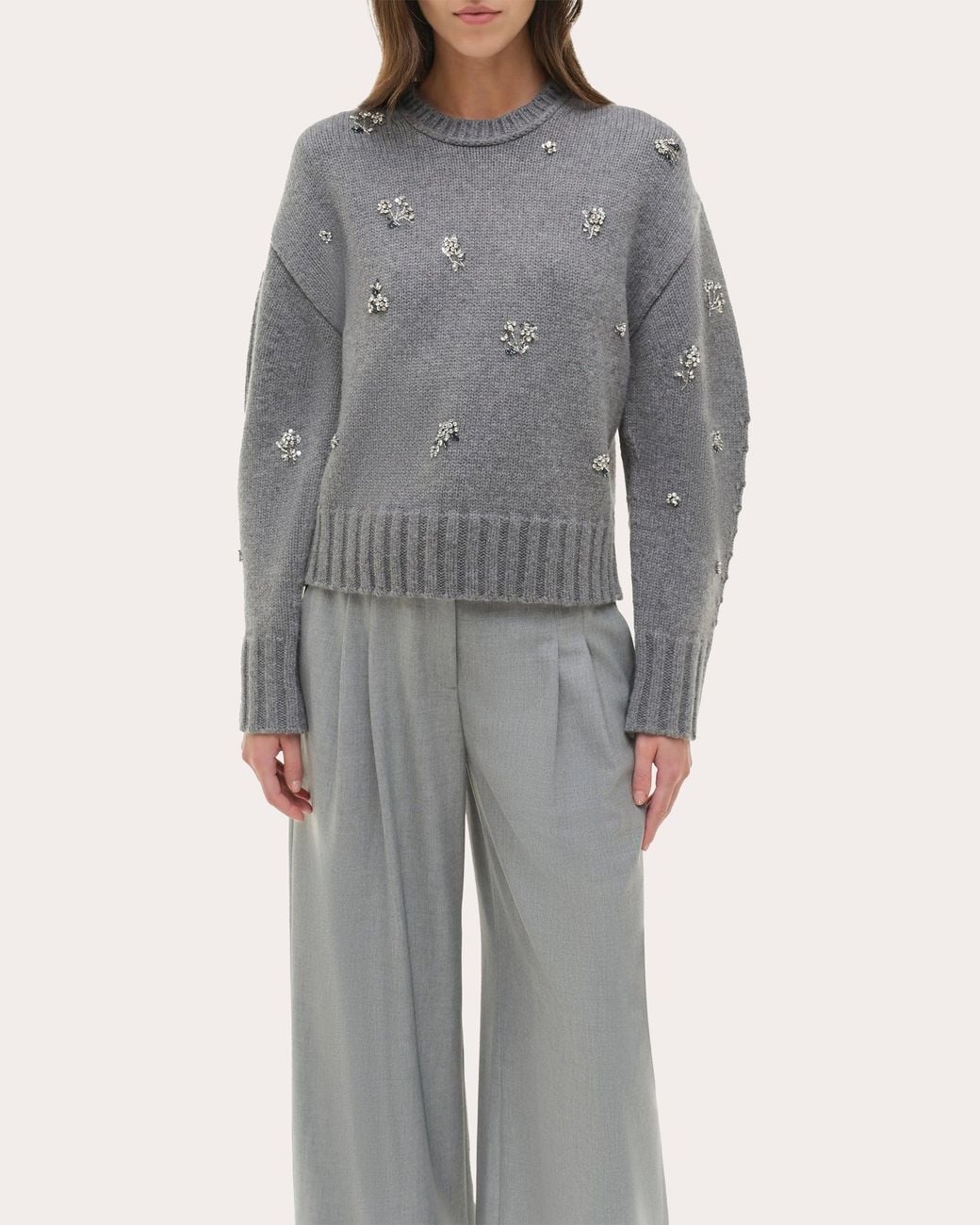 Jonathan Simkhai Coraline Crystal Wool Cashmere Crewneck Sweater in ...