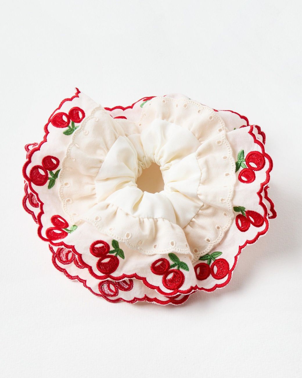 Oliver Bonas Frida Cherry Trim Large Frill Scrunchie in Red | Lyst UK