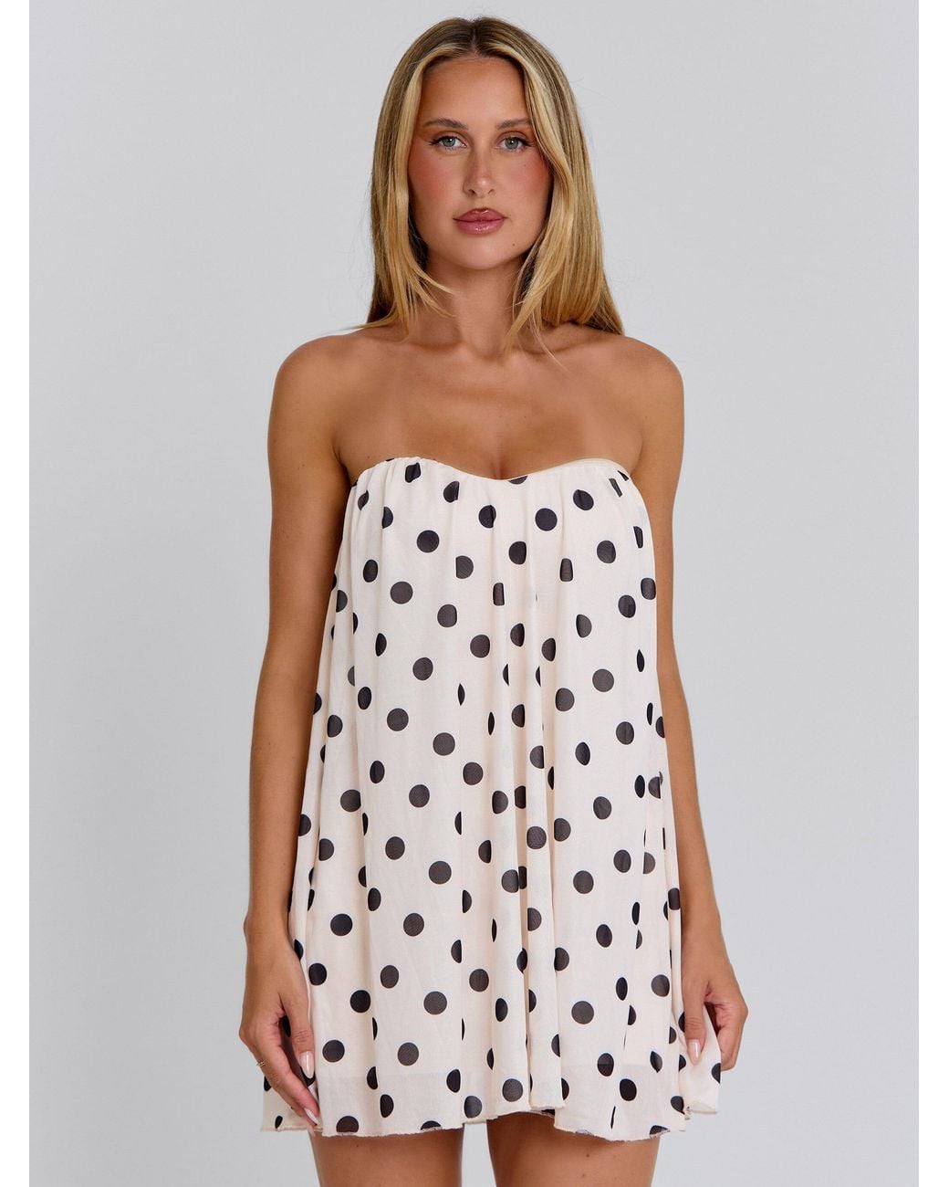 Outcast Auralie Mini Dress Cream Polka Dot in Brown | Lyst