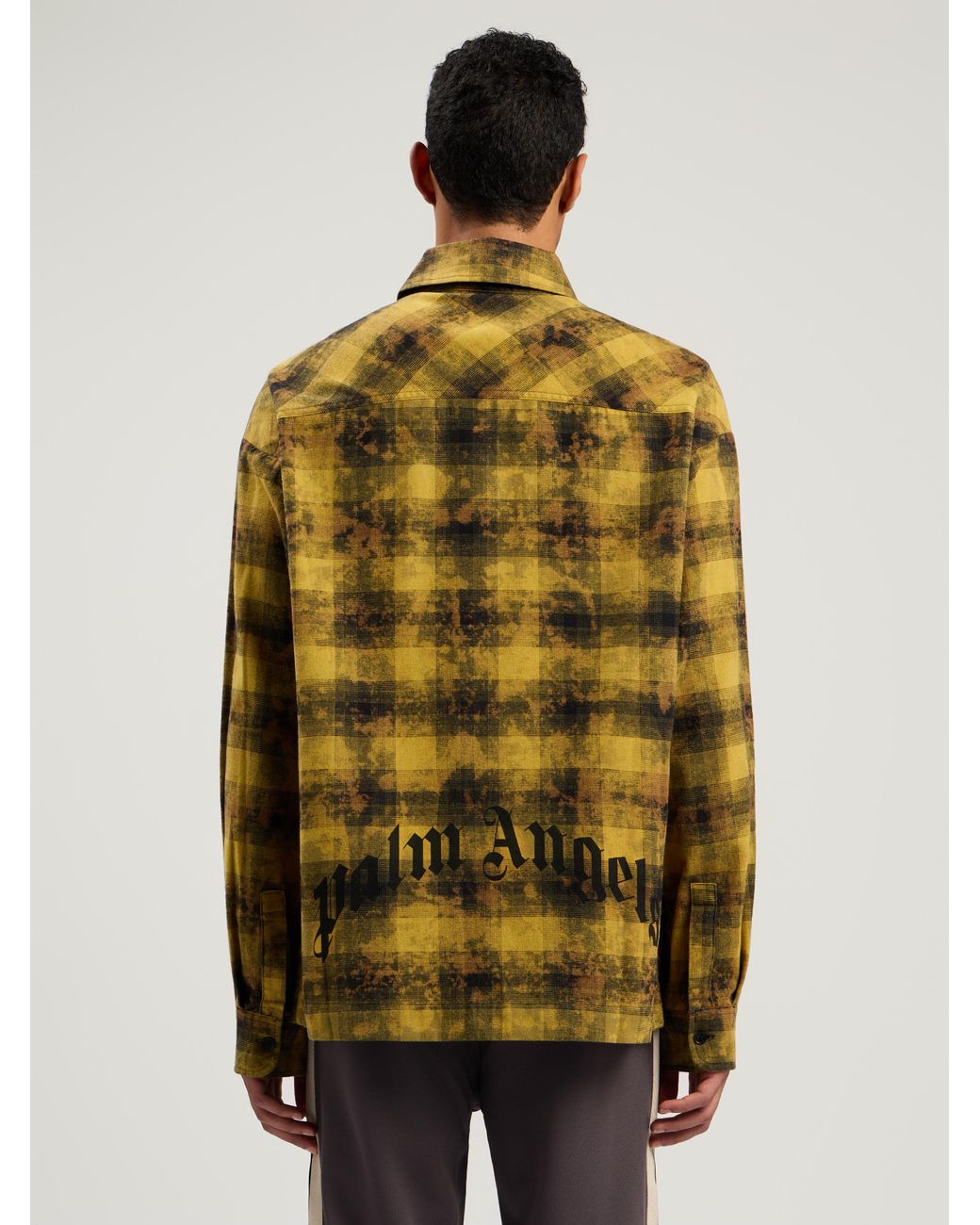Palm Angels Curved Logo Check Shirt Army in Black for Men | Lyst