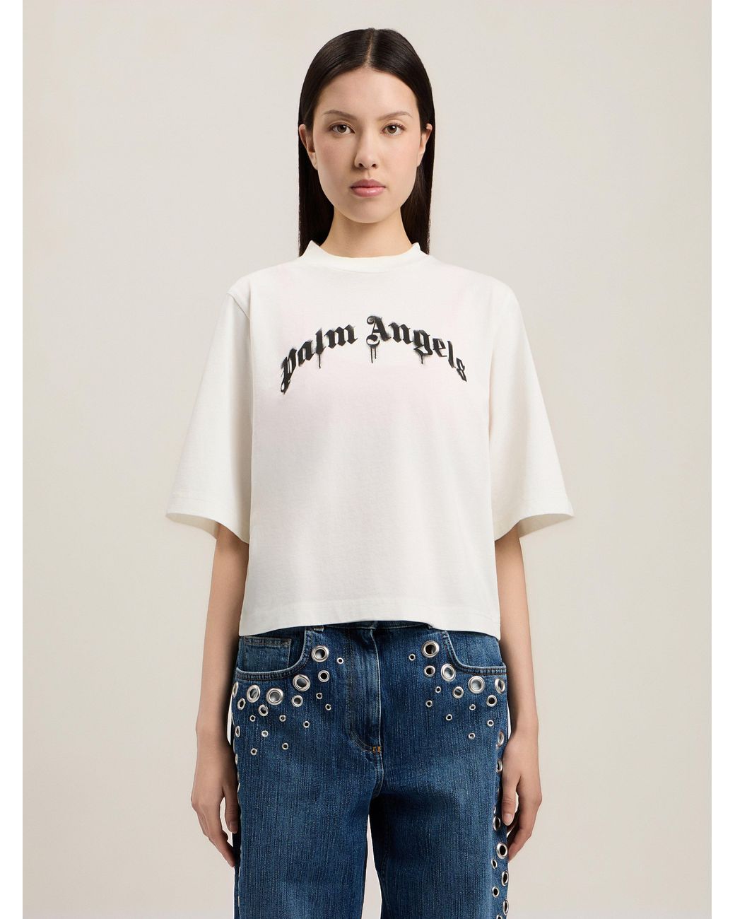 Palm Angels Curved Logo Boxy T-Shirt in Blue | Lyst UK