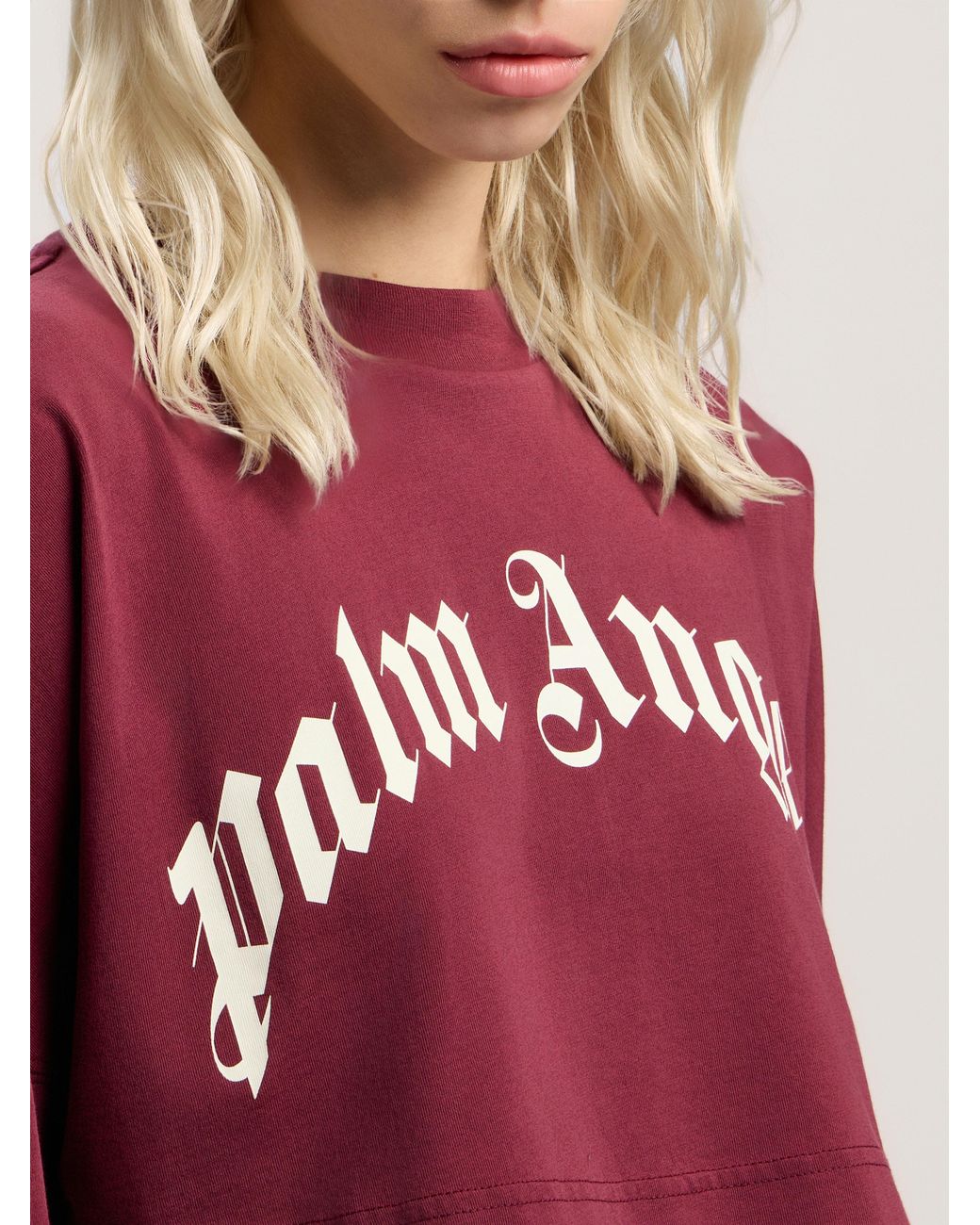 Palm Angels Curved Logo Crop Top Burgundy | Lyst