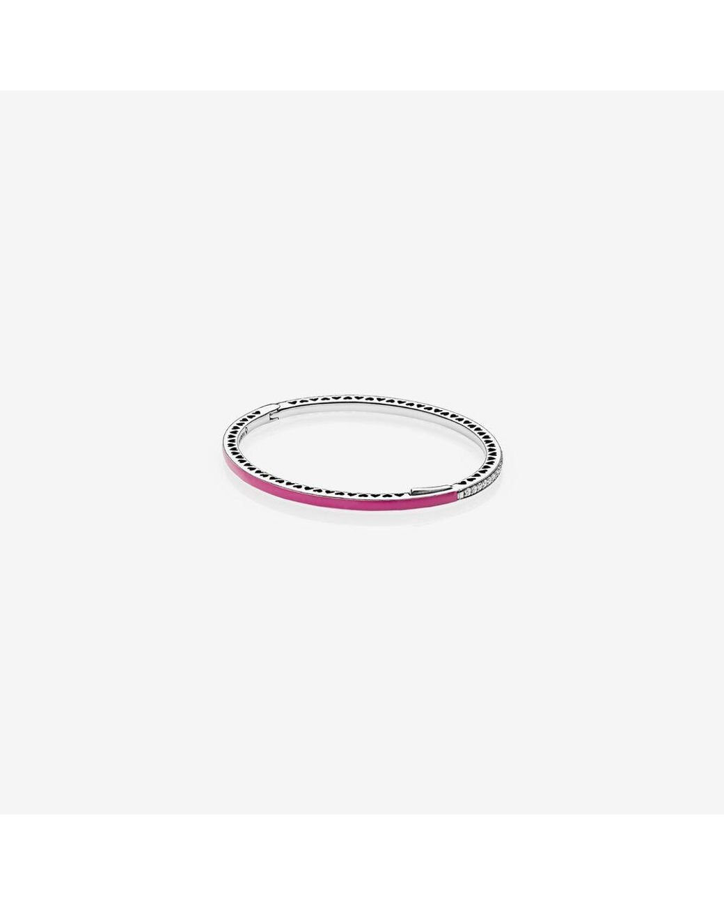 PANDORA Silver Cz & Hot Pink Enamel Radiant Hearts Bangle in Metallic ...