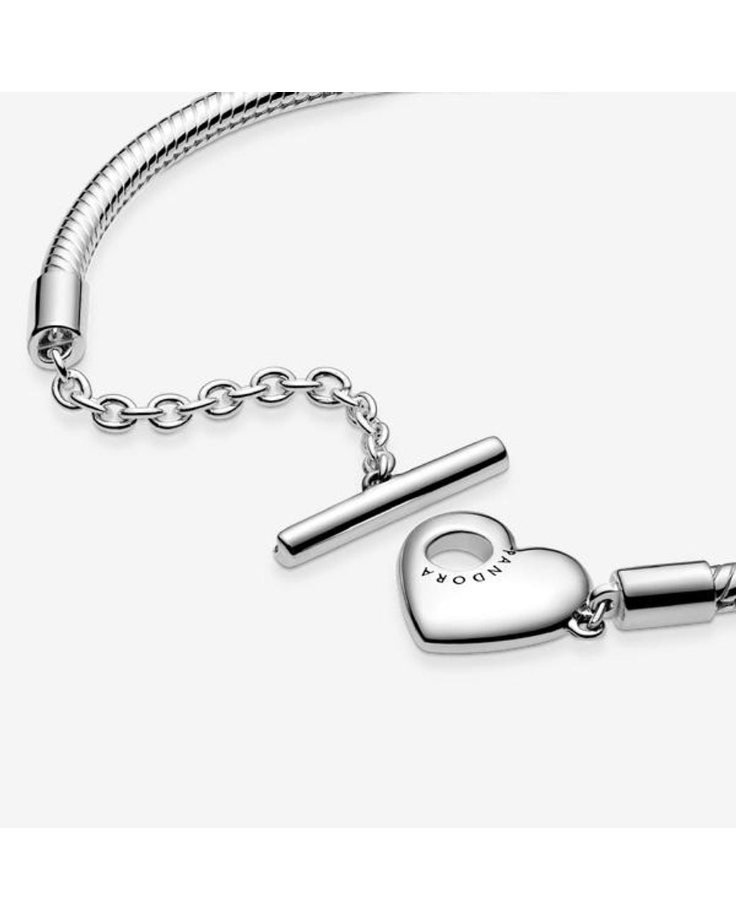 PANDORA Moments Sterling Silver Heart T-bar Snake Chain Bracelet in ...