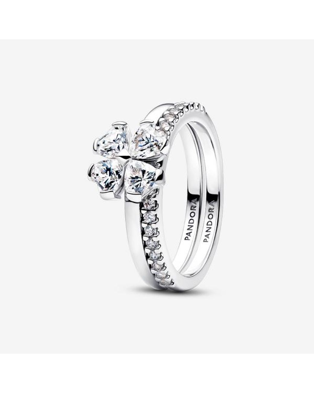 PANDORA Sparkling Lucky Clover Splittable Ring in Metallic | Lyst UK