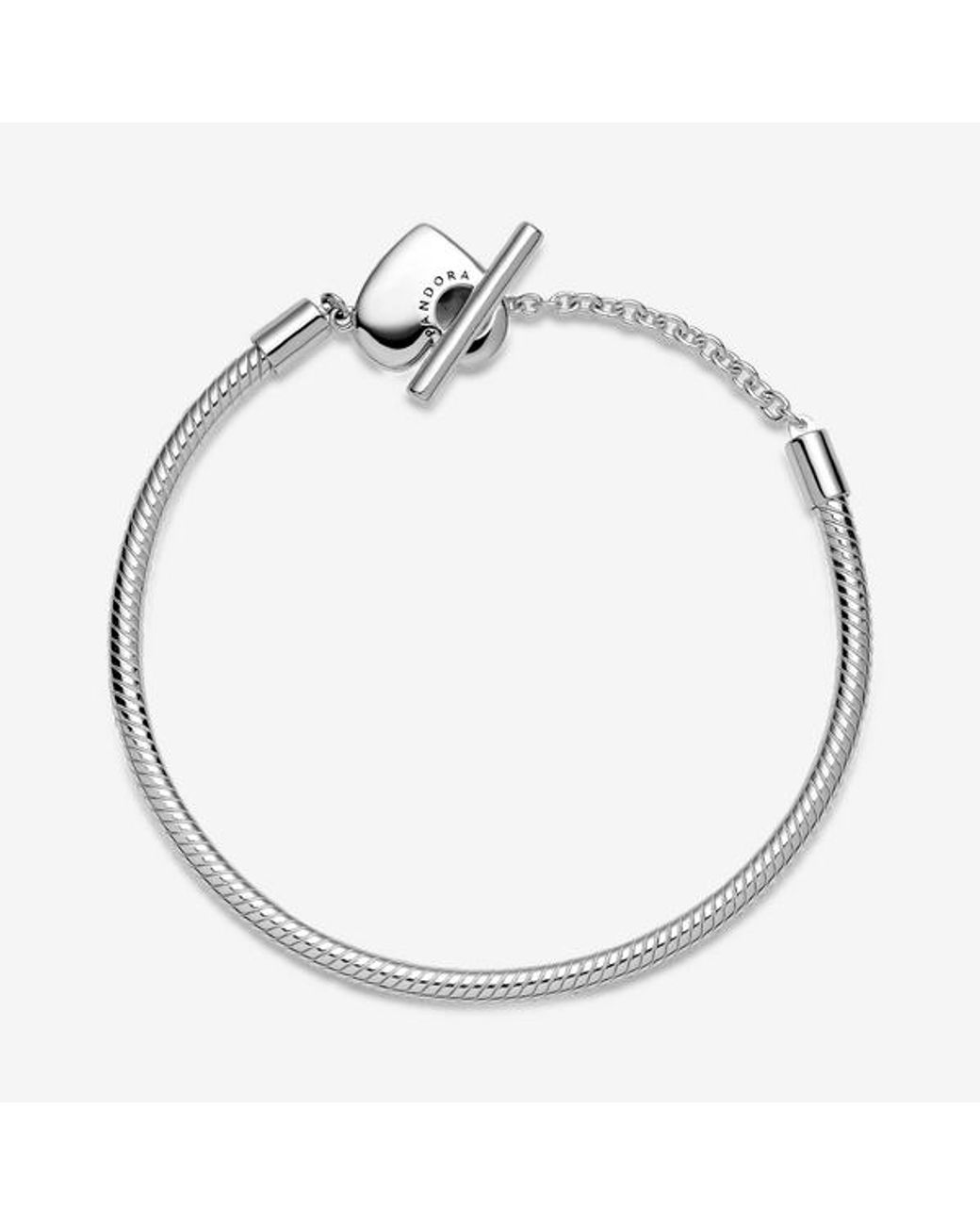 PANDORA Moments Sterling Silver Heart T-bar Snake Chain Bracelet in ...