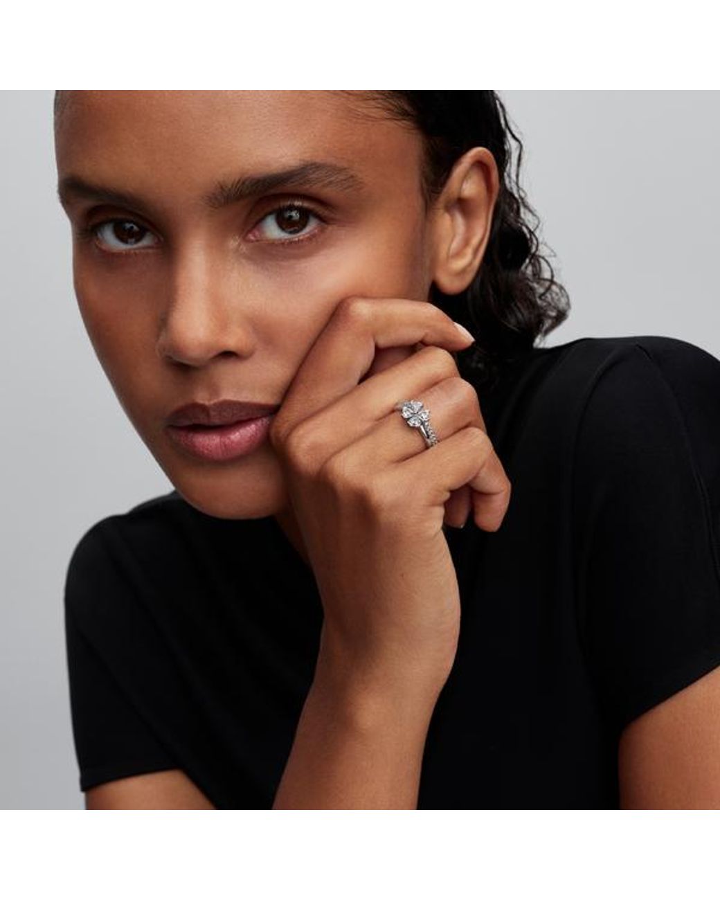 PANDORA Sparkling Lucky Clover Splittable Ring in Metallic | Lyst UK