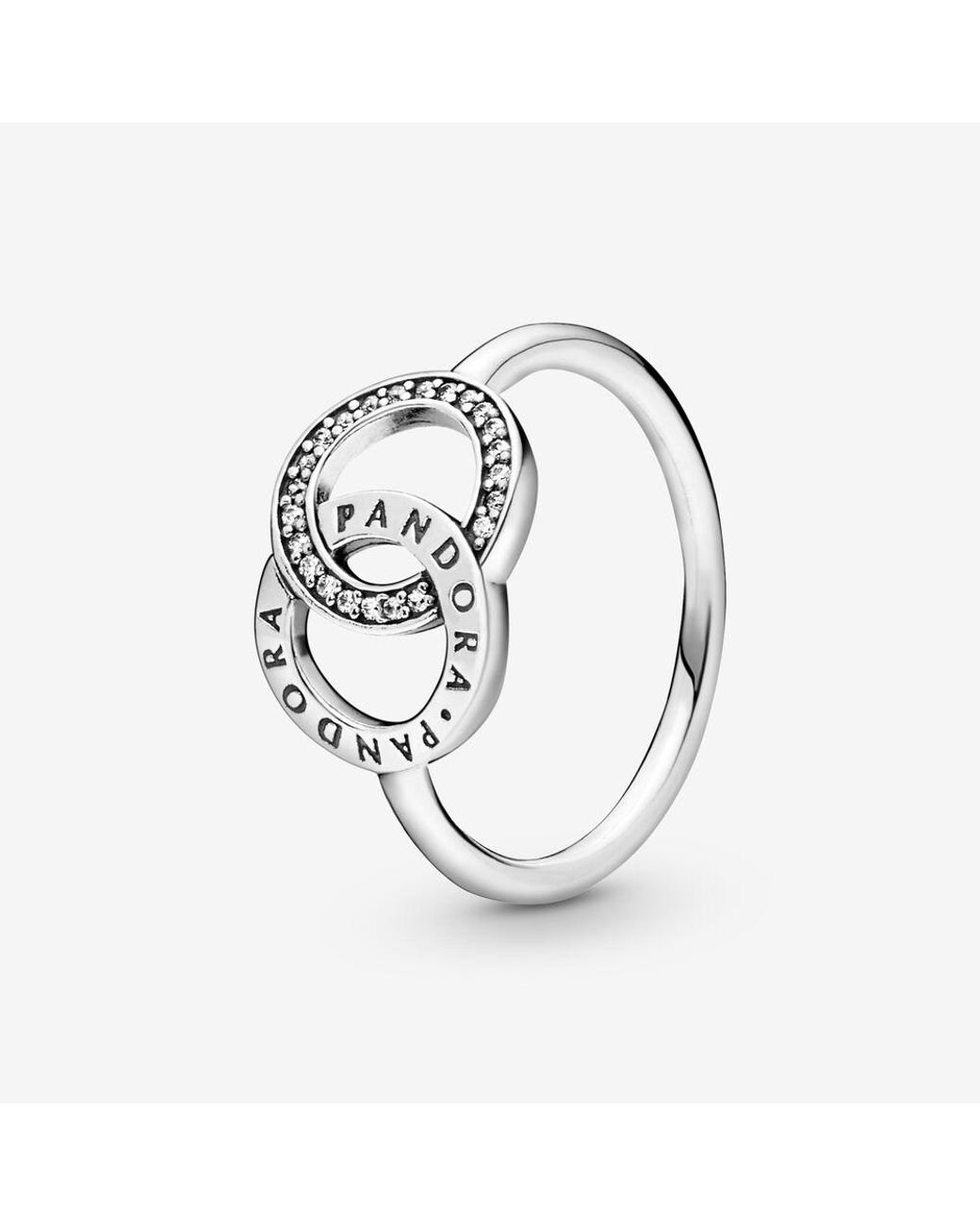 PANDORA Entwined Circles Logo & Sparkle Ring in Metallic | Lyst UK