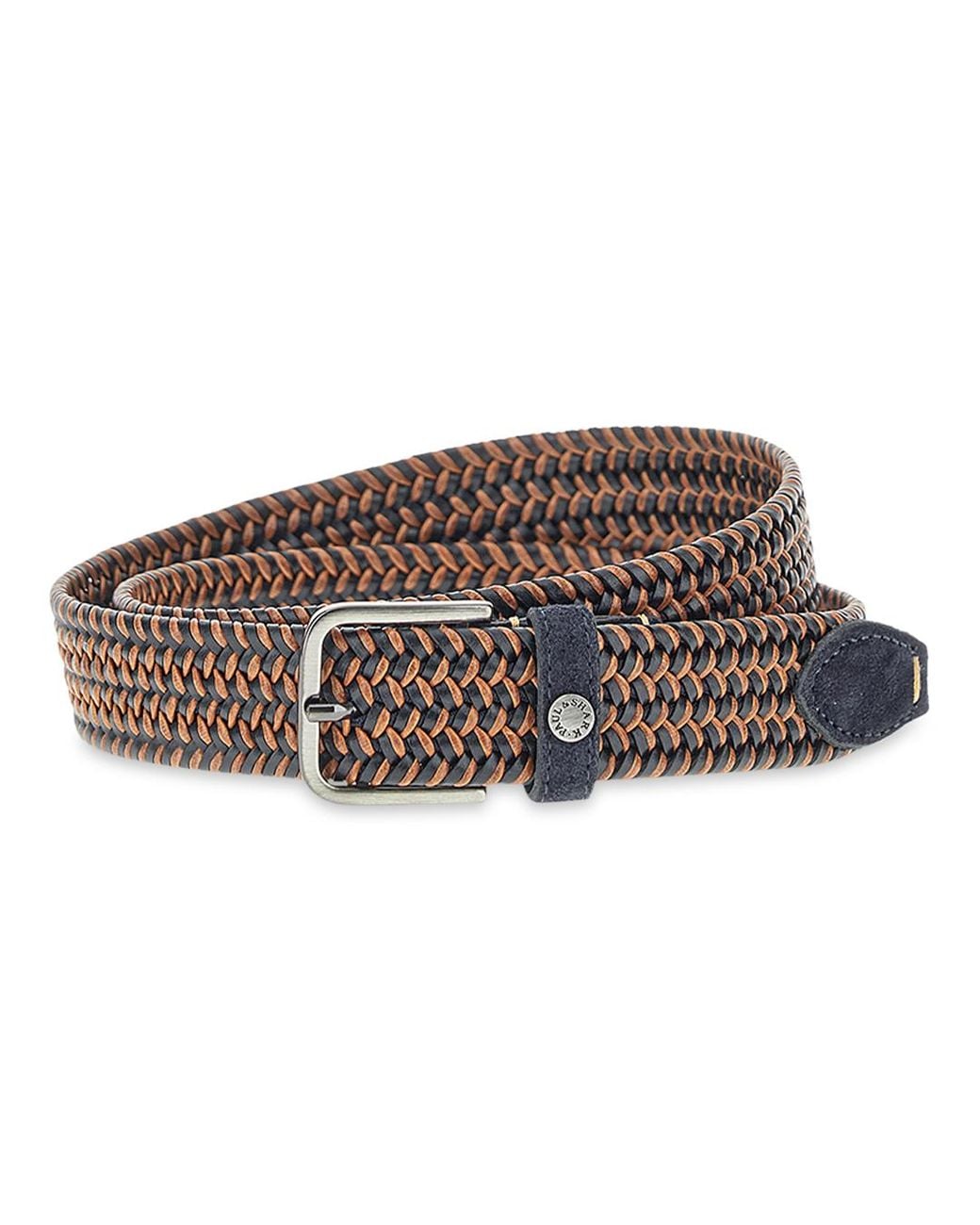 Paul & Shark Elastic Braided Leather Belt With Suede Finishes in Brown ...