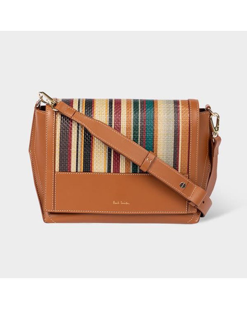 Paul Smith Tan Leather 'Signature Stripe' Raffia Cross-Body Bag | Lyst