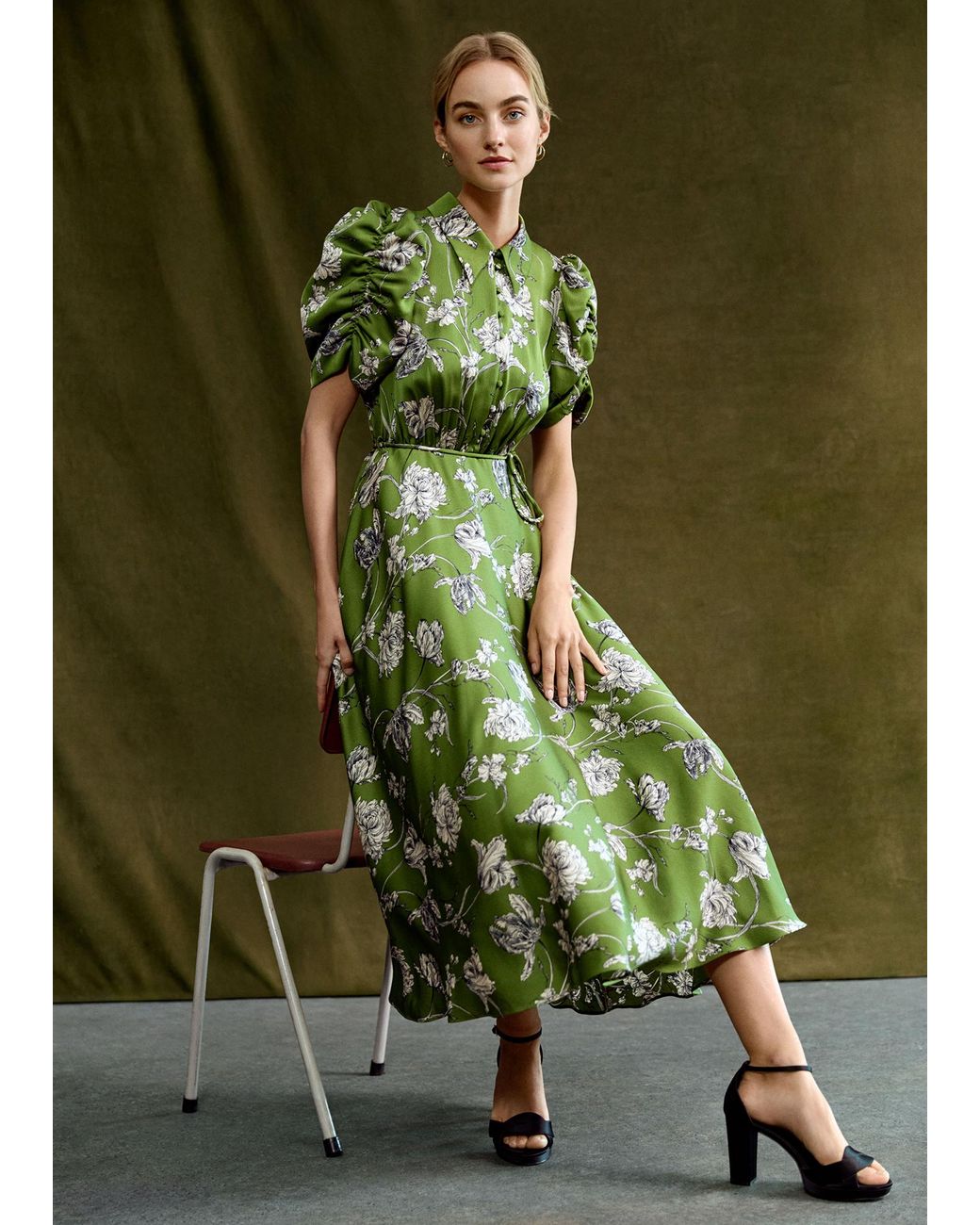 Phase Eight Bella Floral Midi Dress in Green | Lyst UK