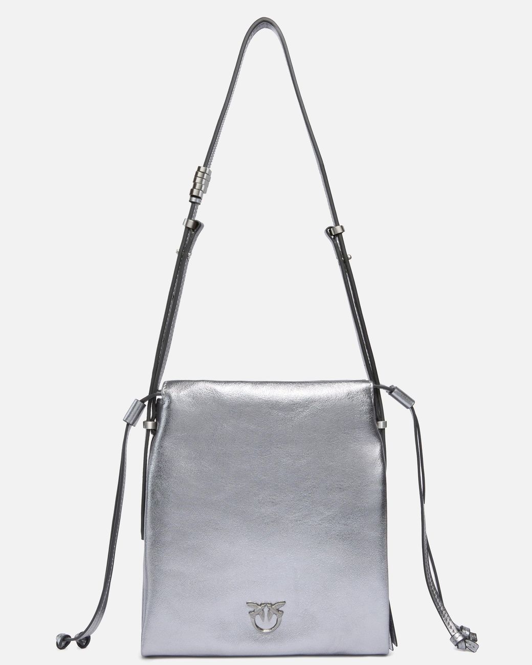 Pinko Mini Slouchy Bag In Laminated Suede With Love Birds Logo in Grey ...