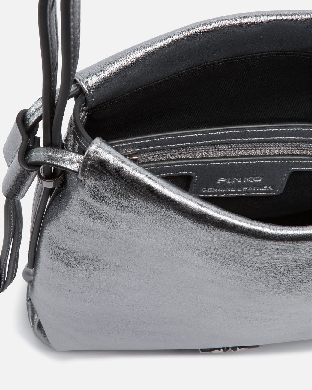Pinko Mini Slouchy Bag In Laminated Suede With Love Birds Logo in Grey ...