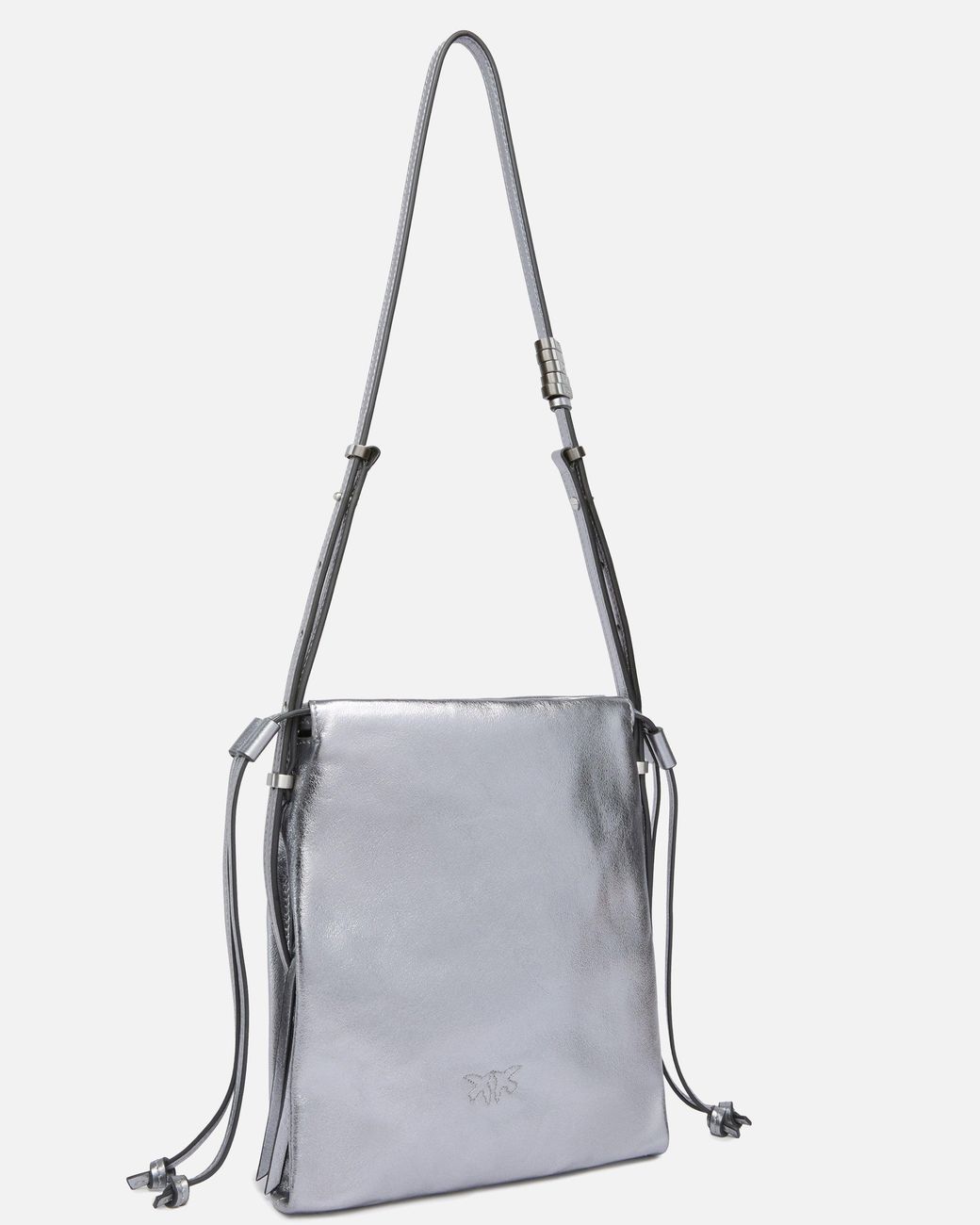 Pinko Mini Slouchy Bag In Laminated Suede With Love Birds Logo in Grey ...