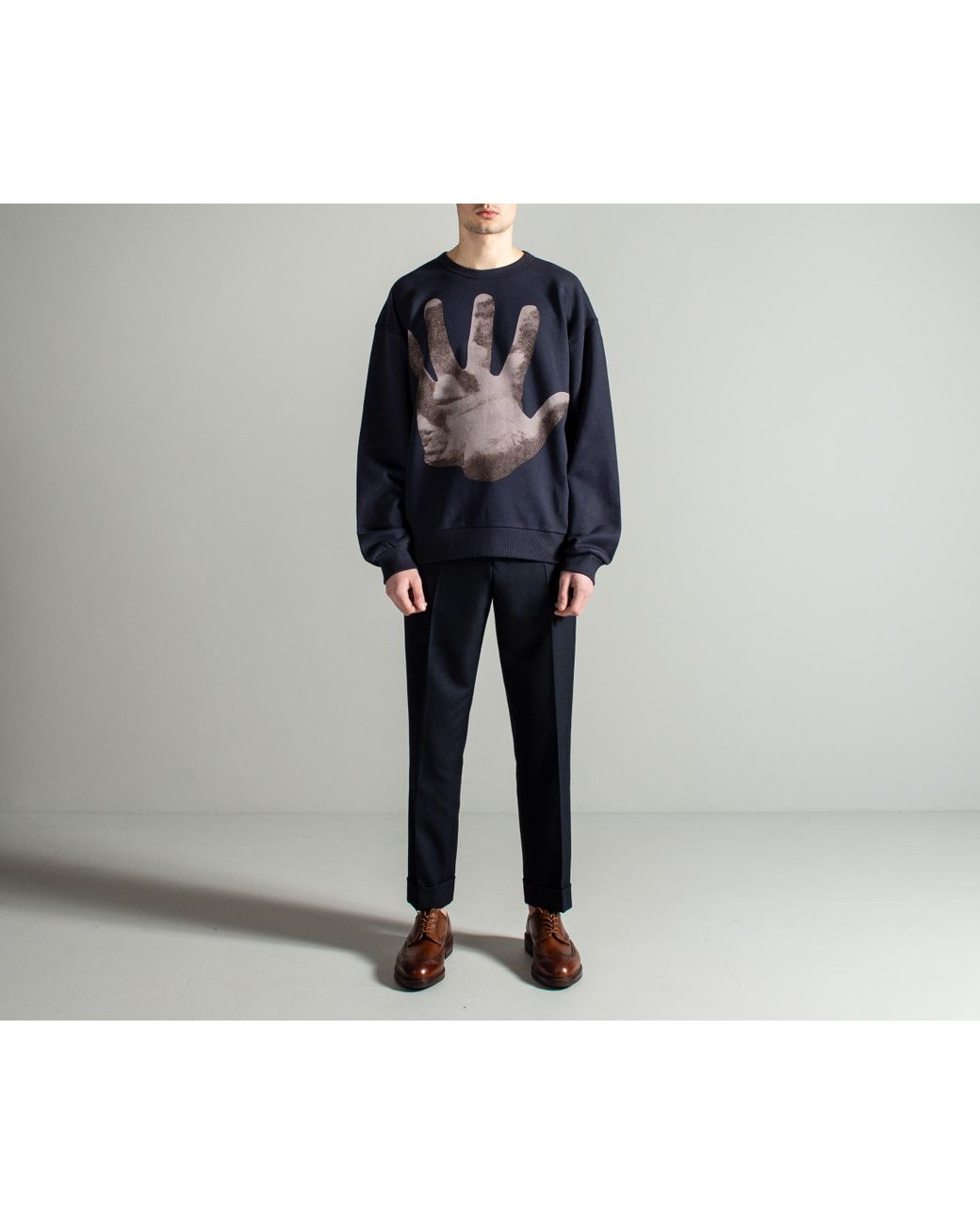 Dries Van Noten Verner Panton Hand Print Sweatshirt Navy in Dries Van Noten Verner Panton Hand Print Sweatshirt Navy in