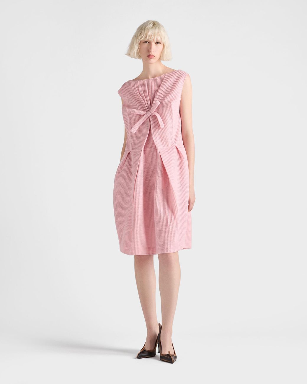 Prada Wool Knit Dress With Bow in Pink | Lyst UK