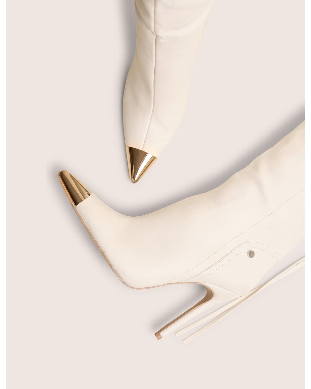 Public Desire Finest White Toe Cap Detail Pointed Knee High Boots in ...