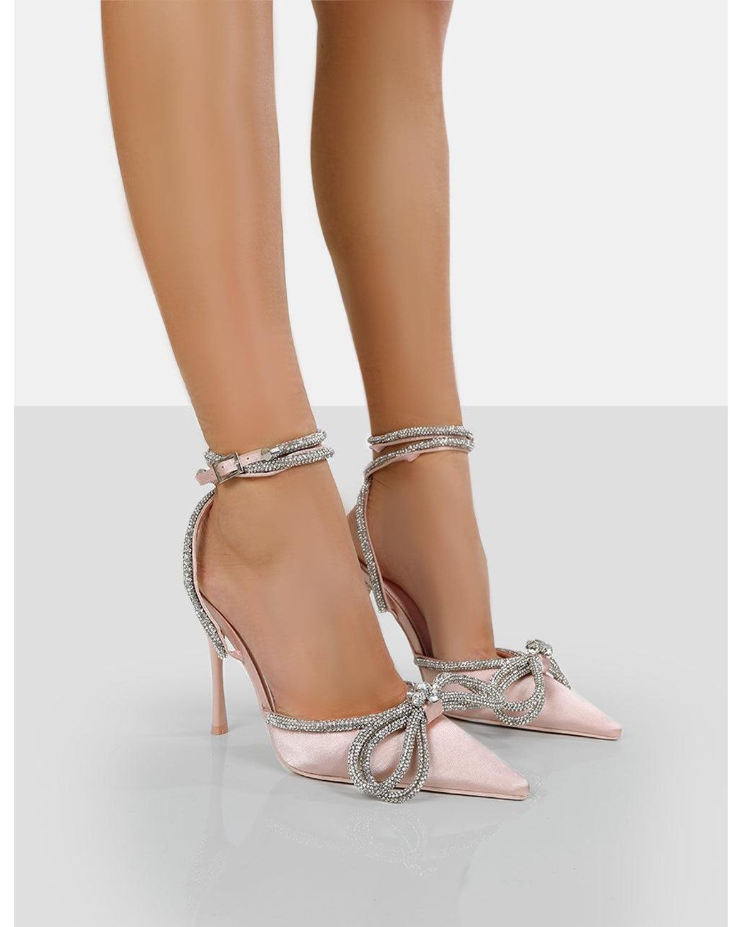 Public Desire Midnight Pink Satin Wrap Around Bow Pointed Toe Court ...