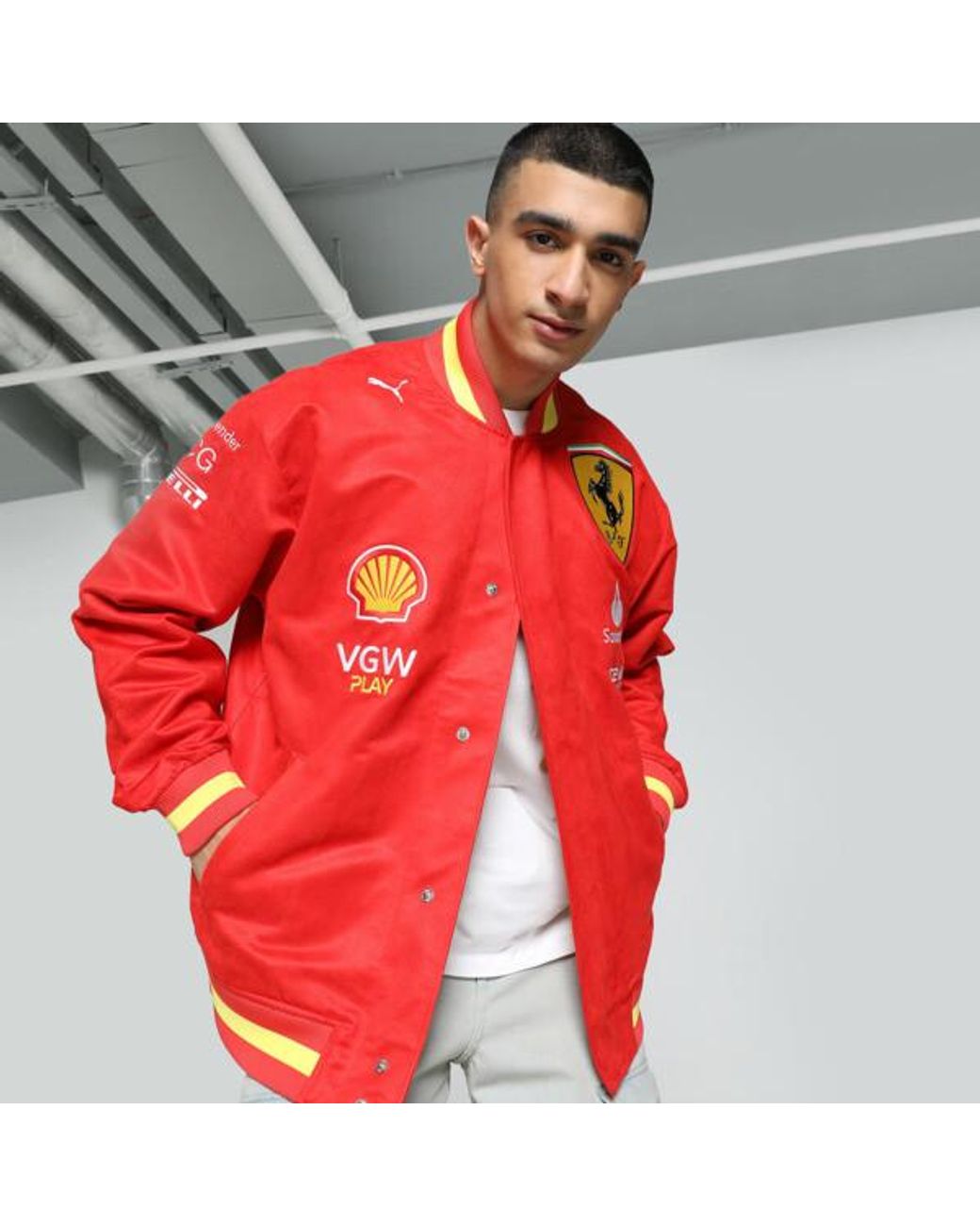 PUMA Scuderia Ferrari Team Varsity Jacket in Red for Men | Lyst