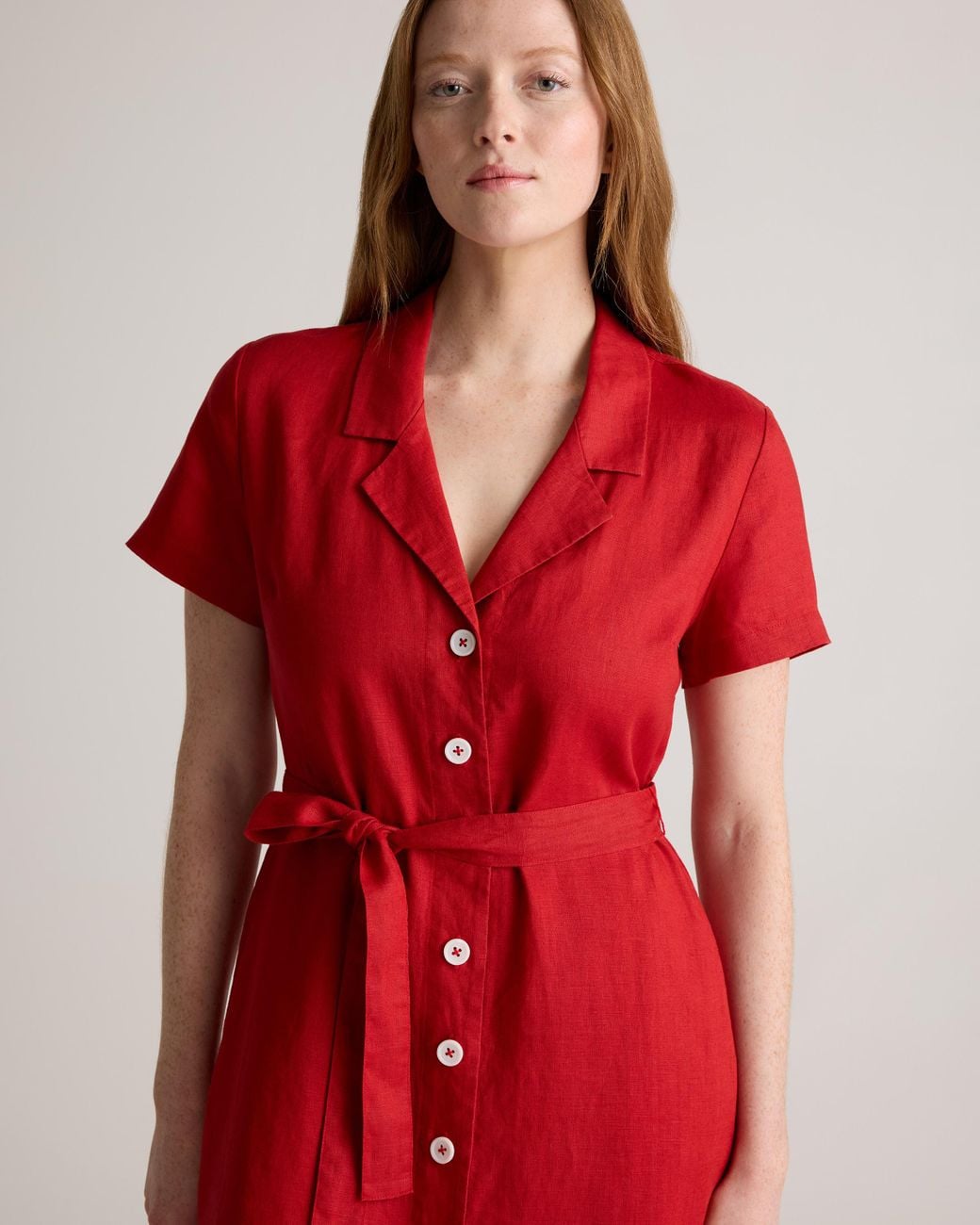Quince 100% European Linen Button Front Dress in Red | Lyst