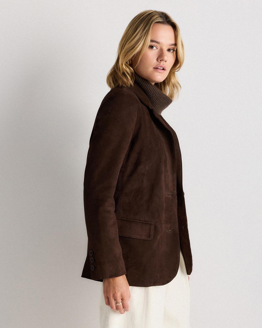 Quince 100% Suede Blazer, Suede Leather in Brown | Lyst