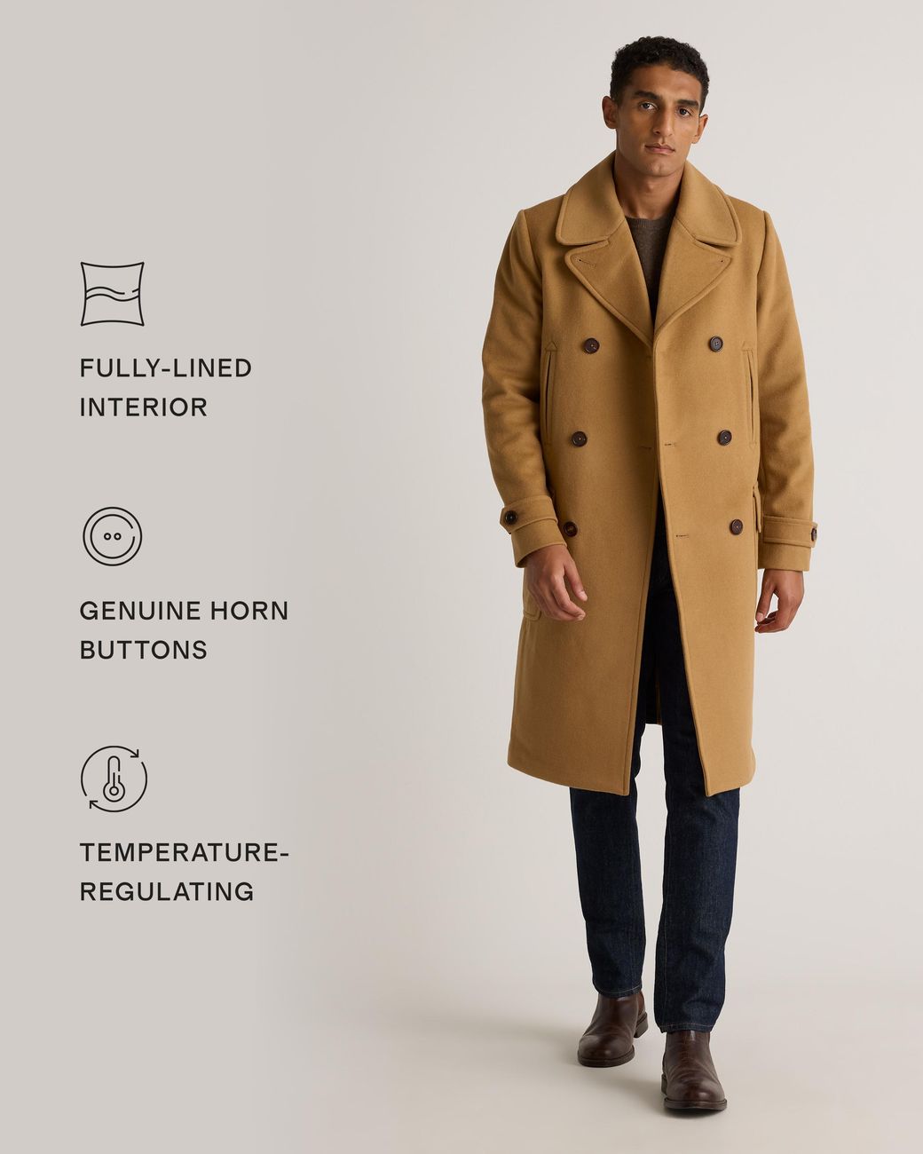 Quince Italian Wool Double-Breasted Officer Topcoat, Wool/Nylon in ...