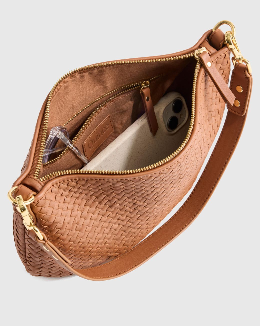 Quince Italian Handwoven Leather Mini Shoulder Bag, Italian Leather in ...