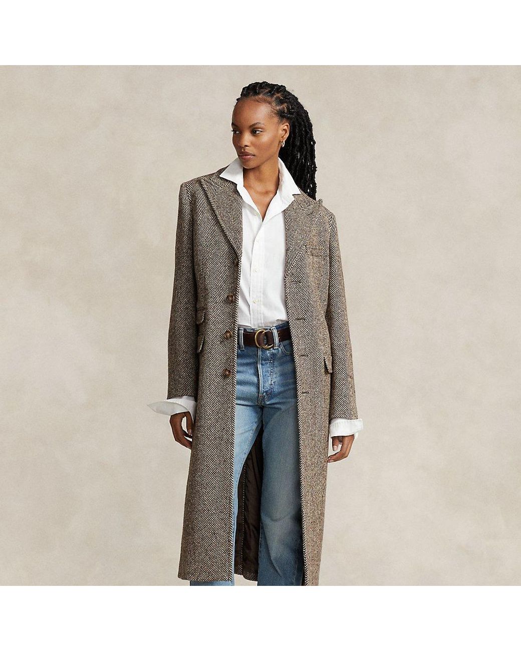 Polo Ralph Lauren Plaid Wool Herringbone Coat | Lyst