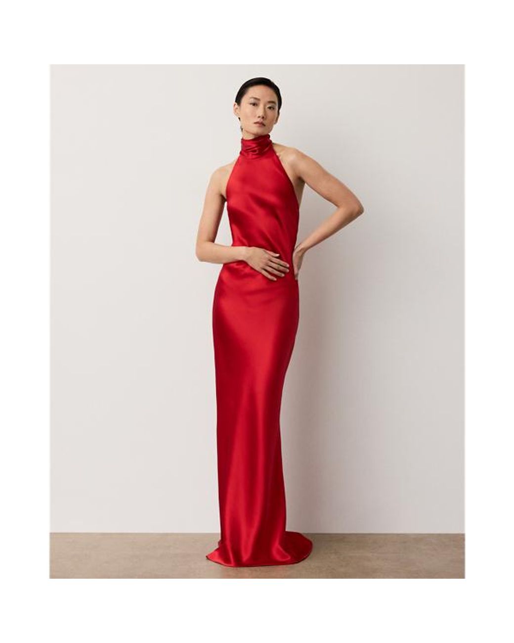 Ralph Lauren Chilton Stretch Satin Evening Dress in Red | Lyst