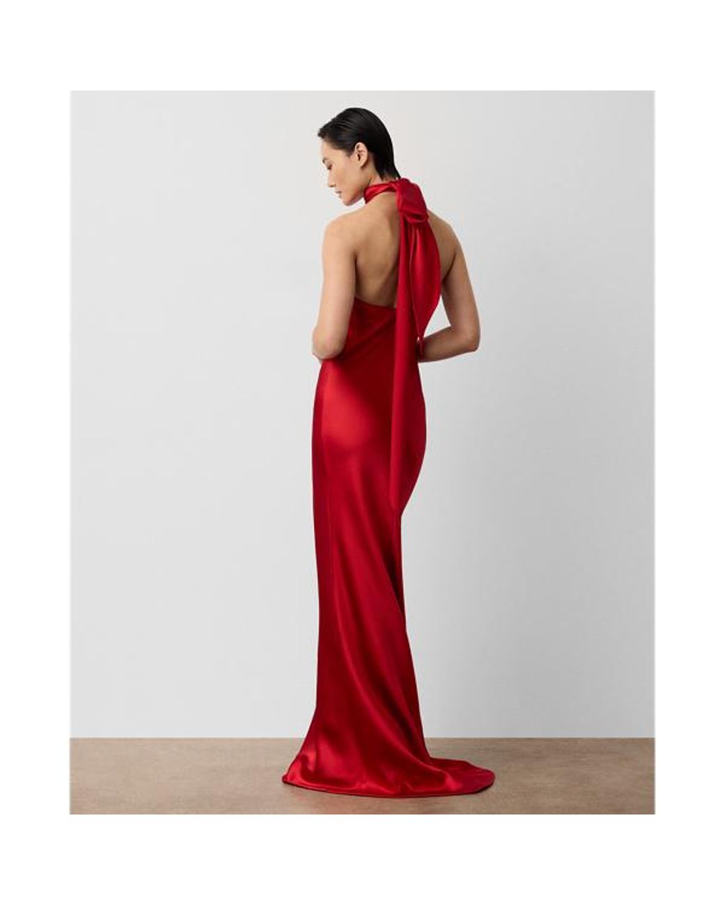 Ralph Lauren Chilton Stretch Satin Evening Dress in Red | Lyst