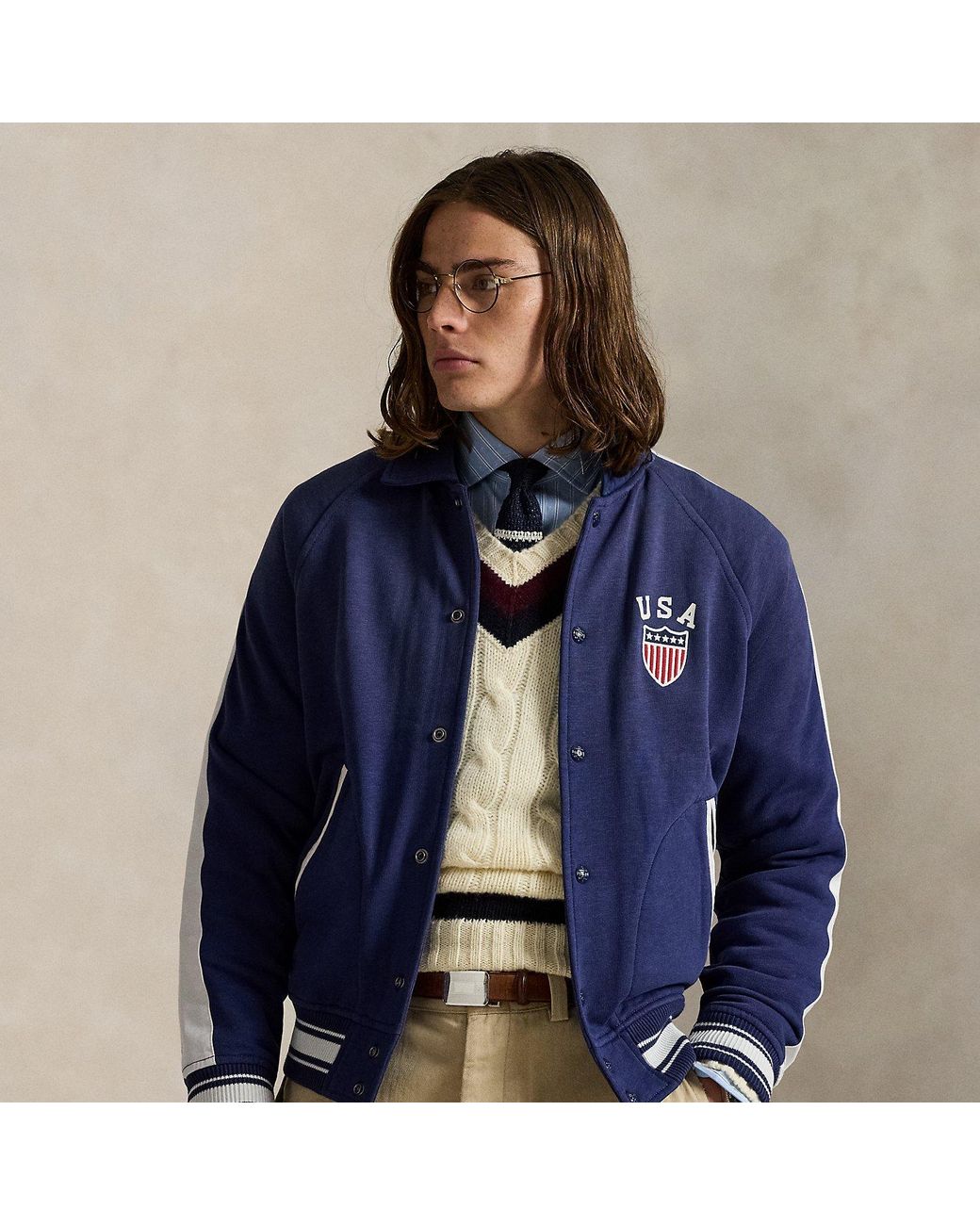 Ralph Lauren Fleece Graphic Jacket in Blue for Men | Lyst