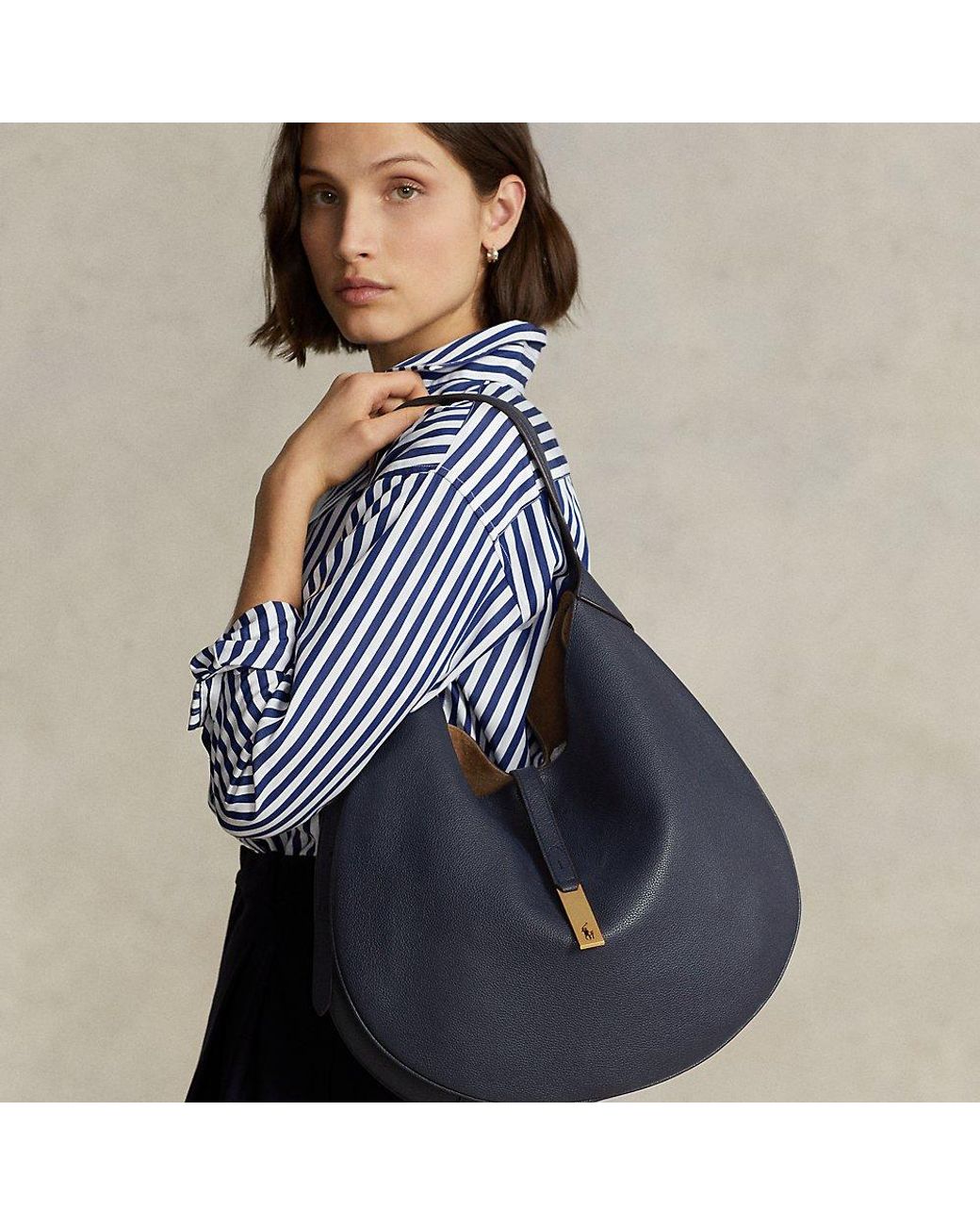 Polo Ralph Lauren Polo Id Medium Leather Shoulder Bag in Blue | Lyst