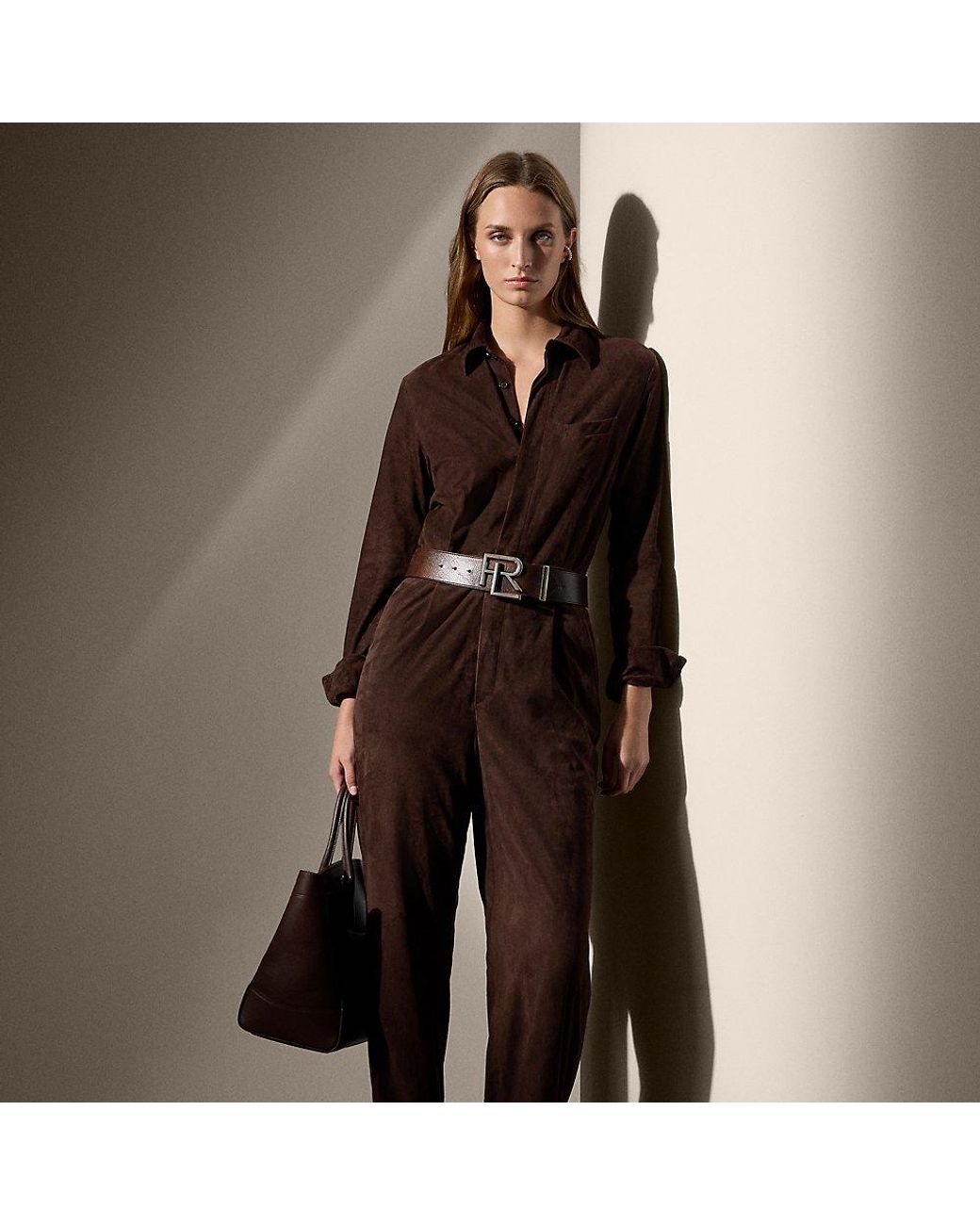 Ralph Lauren Ralph Lauren Adrien Lamb-suede Jumpsuit in Black | Lyst