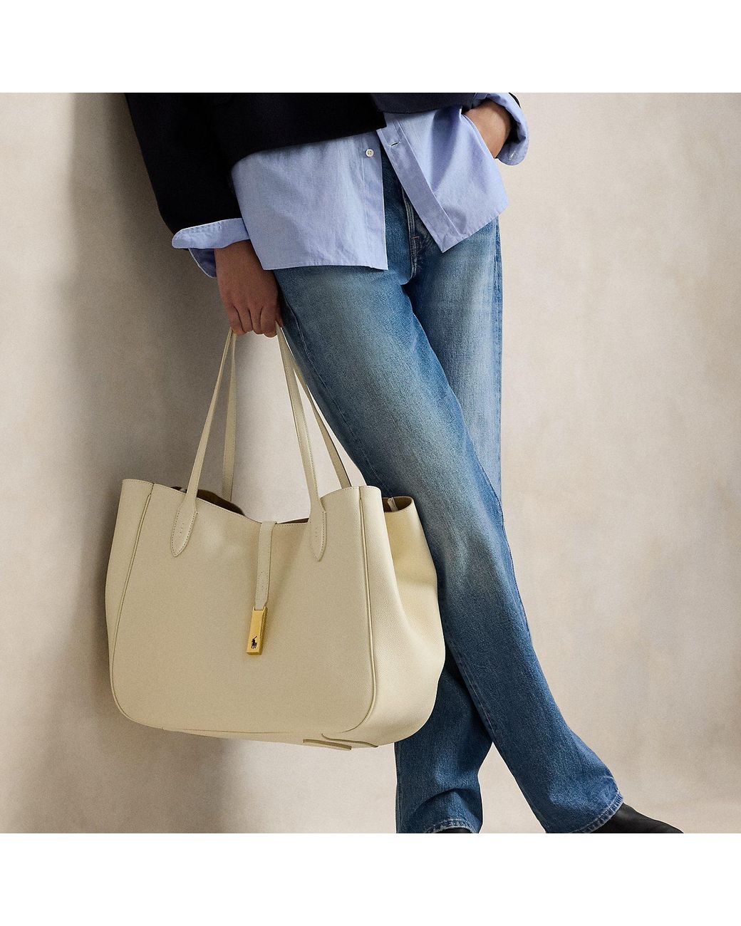 Polo Ralph Lauren Polo Id Leather Large Tote in Blue | Lyst