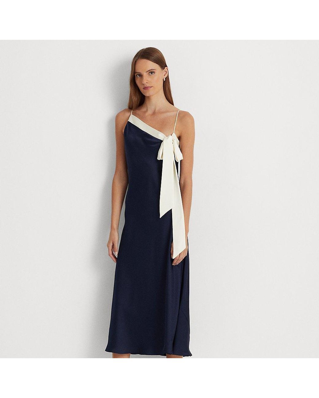 Ralph Lauren Ralph Lauren Two-tone Charmeuse Cocktail Dress in Blue | Lyst