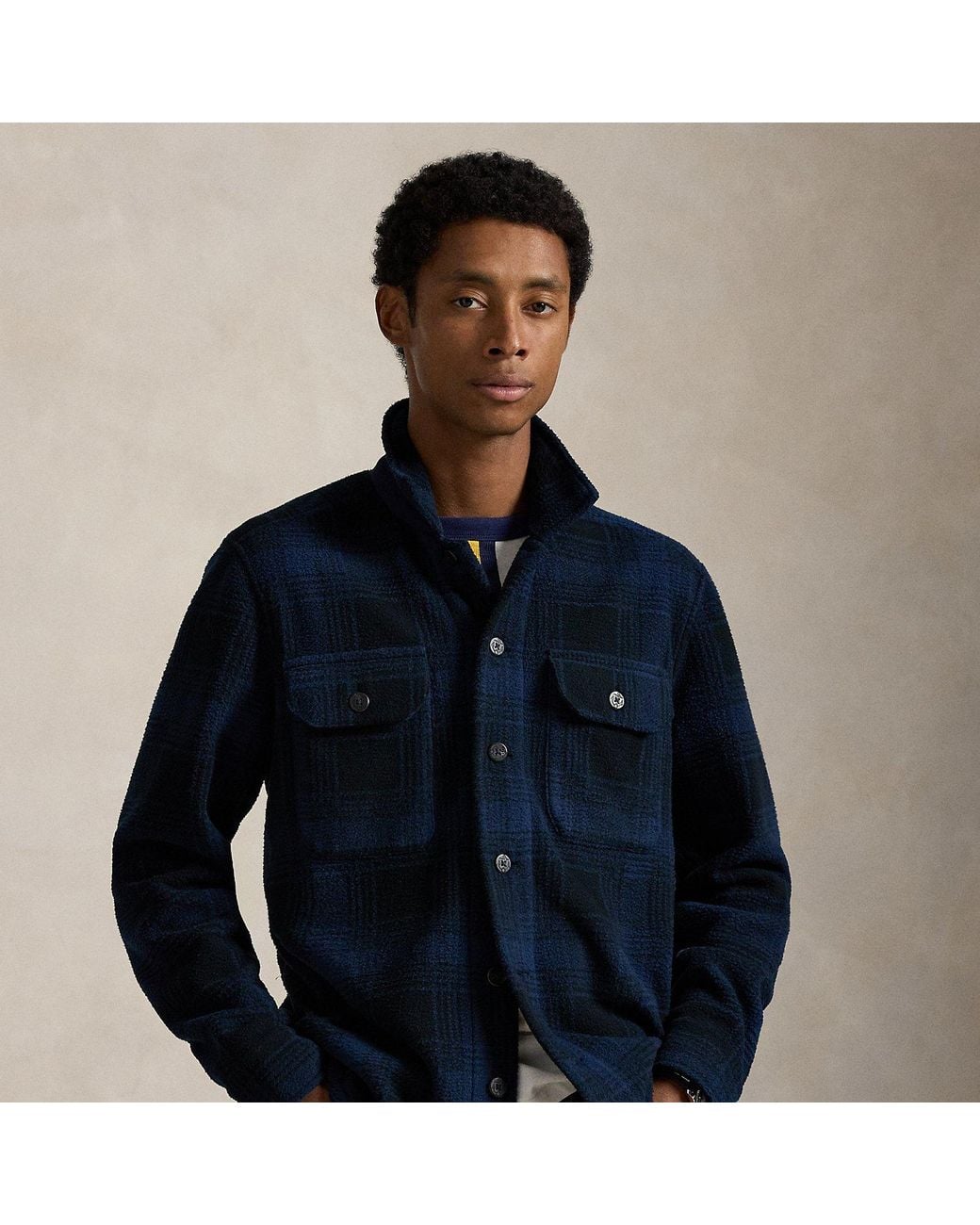 Polo Ralph Lauren Plaid Pile Fleece Overshirt in Blue for Men | Lyst