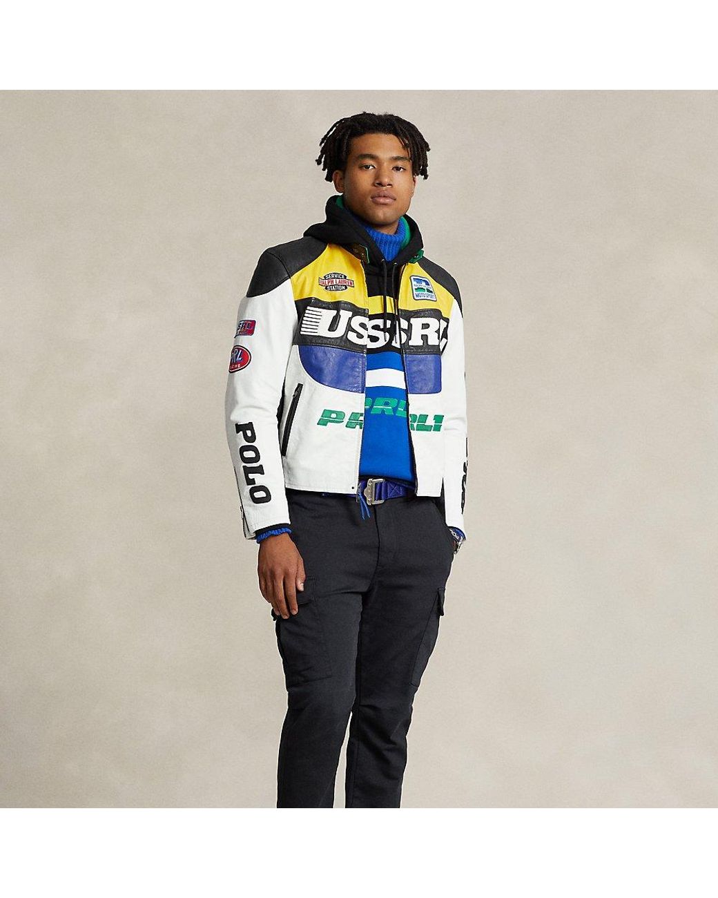 Polo Ralph Lauren Leather Cafe Racer Jacket in Blue for Men | Lyst UK