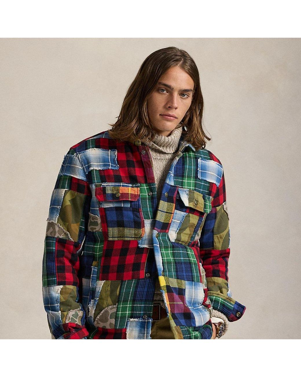 Polo Ralph Lauren Patchwork-Design Flannel Overshirt in Red for Men ...