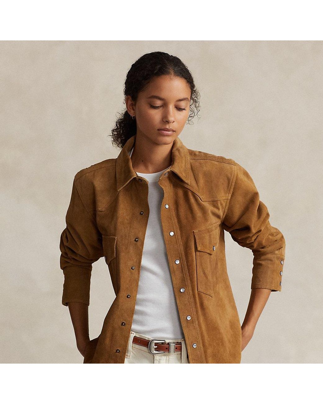 Ralph Lauren Relaxed Fit Suede Western Shirt in Brown | Lyst
