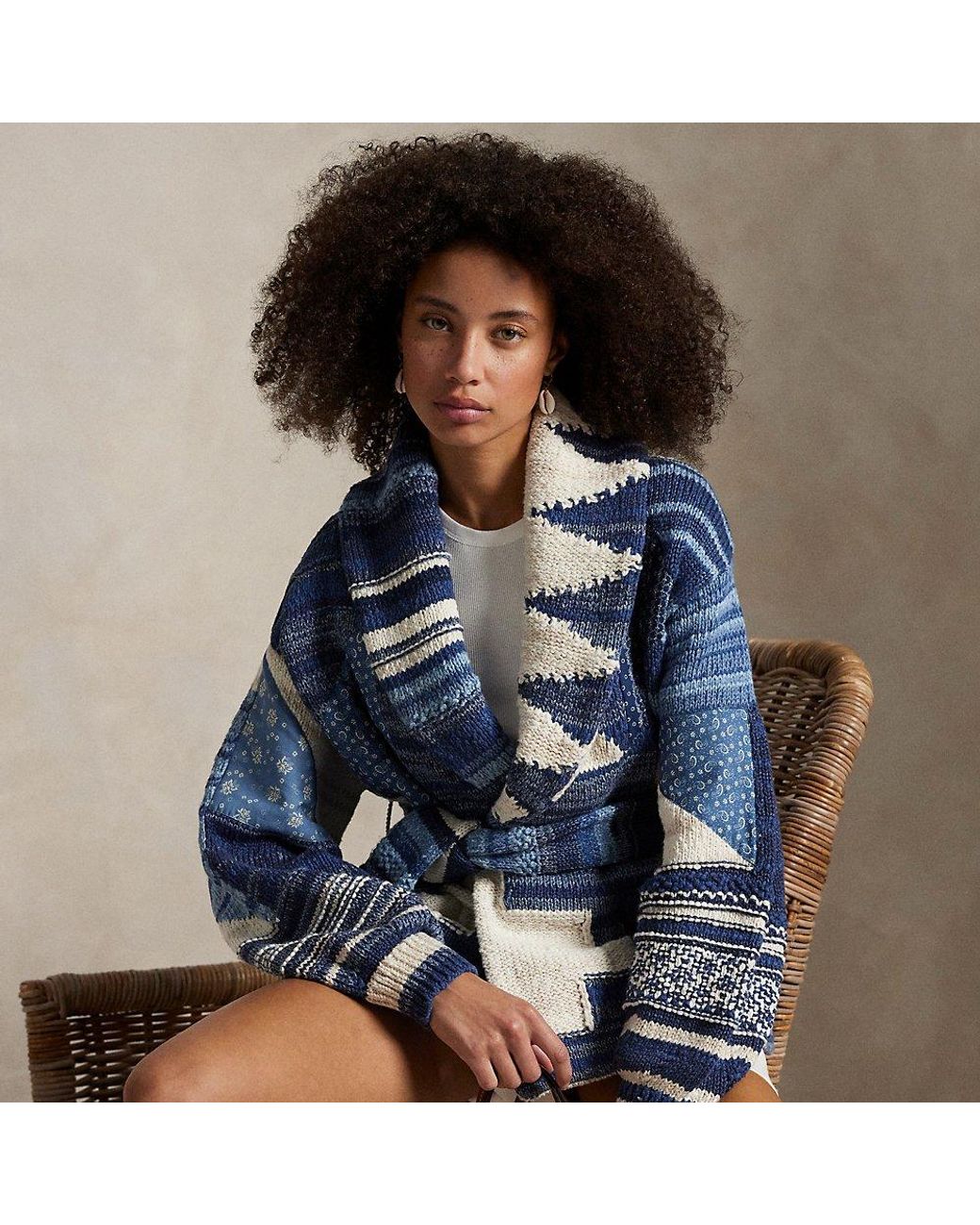 Polo Ralph Lauren Patchwork-Motif Wrap Cardigan in Blue | Lyst