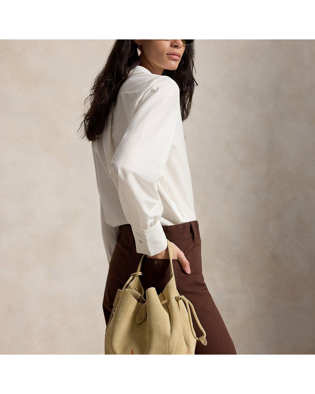 Polo Ralph Lauren Polo Play Suede Drawstring Bag in Natural | Lyst