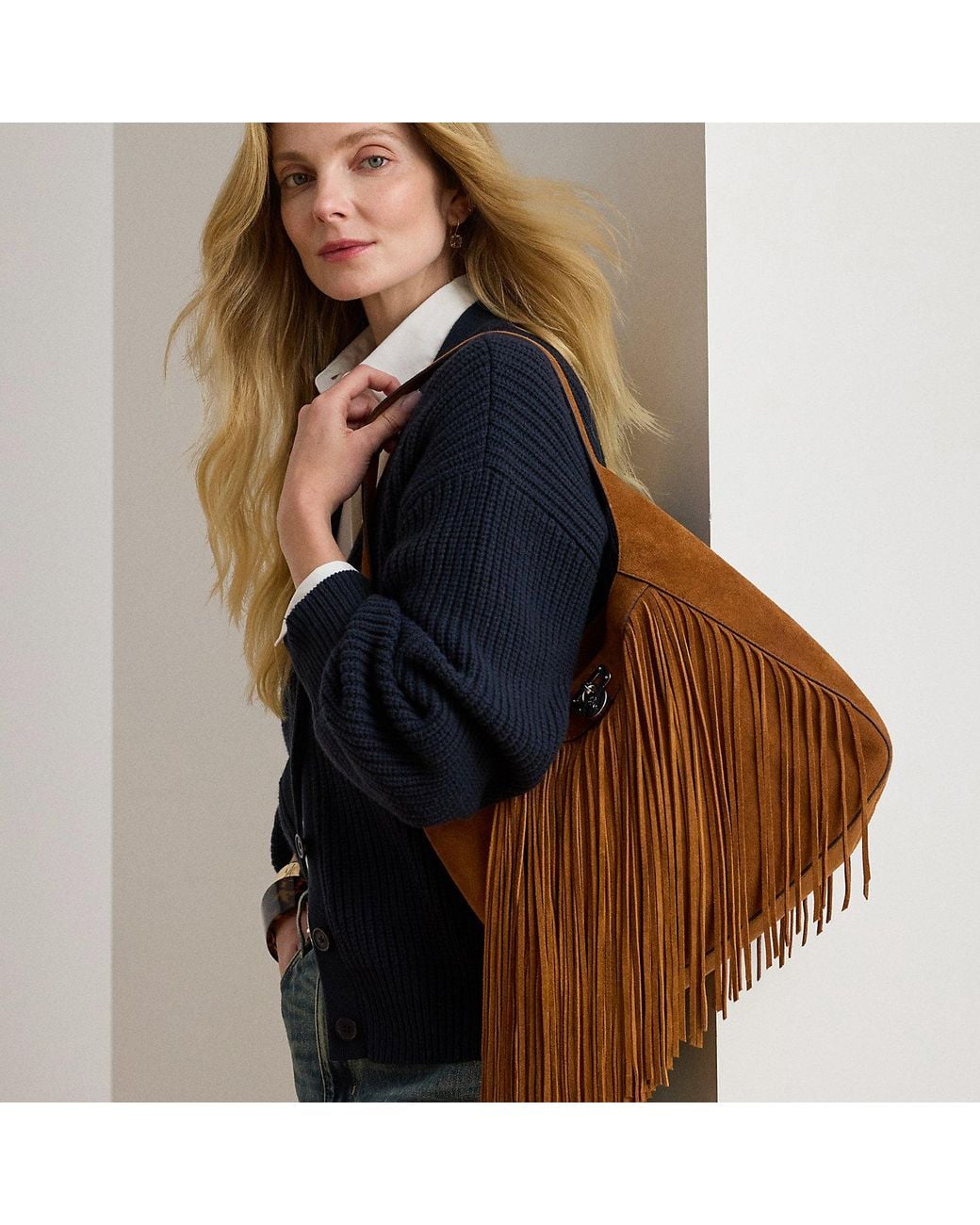 Ralph Lauren Ralph Lauren Fringe-Trim Large Tanner Shoulder Bag in Blue ...