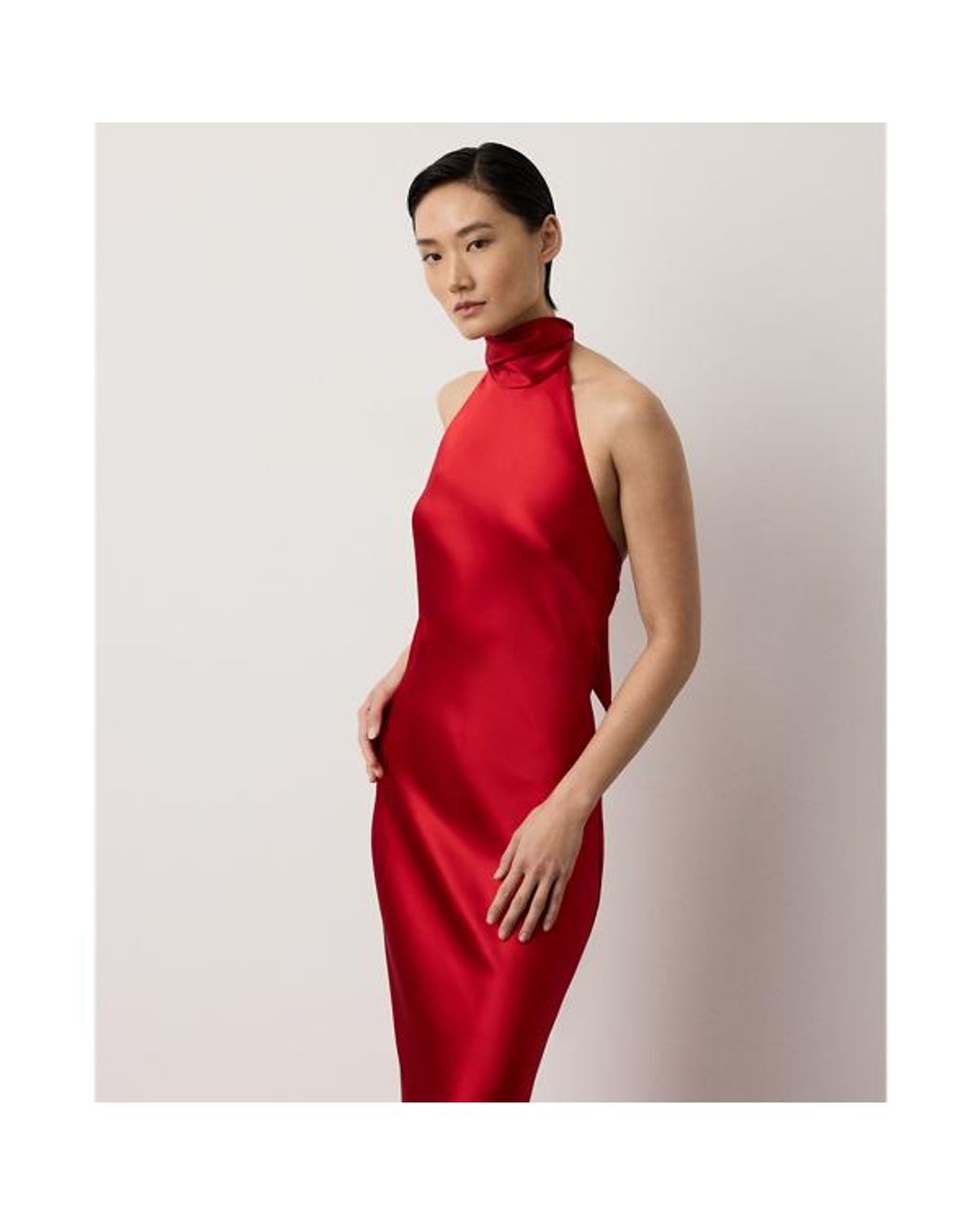 Ralph Lauren Chilton Stretch Satin Evening Dress in Red | Lyst