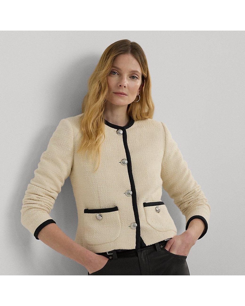 Ralph Lauren Ralph Lauren Two-tone Bouclé Cropped Jacket in Natural | Lyst
