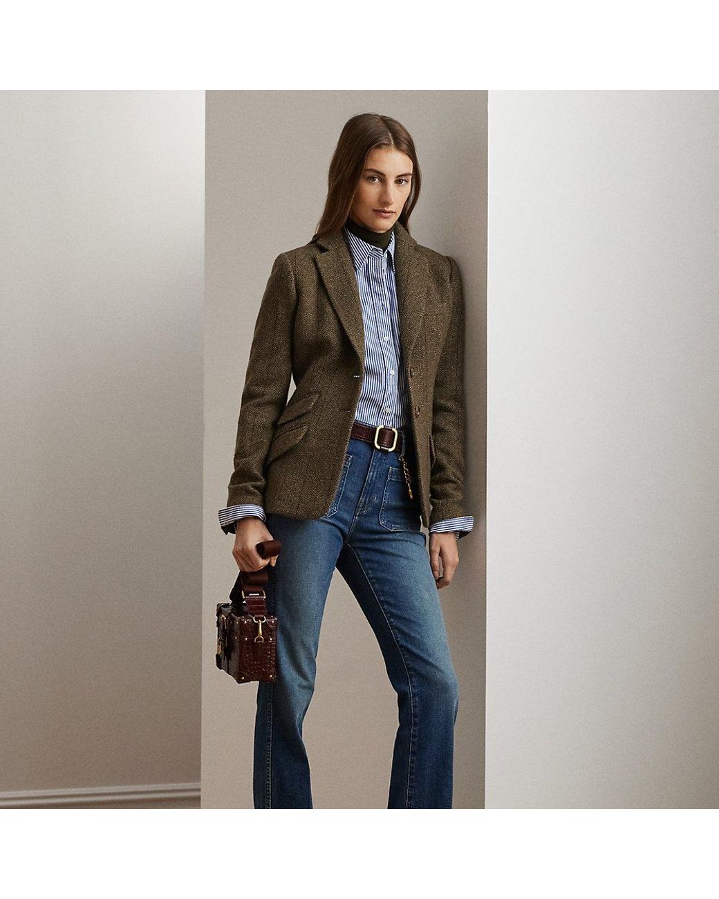 Ralph Lauren Wool-blend Herringbone Tweed Blazer in Blue | Lyst