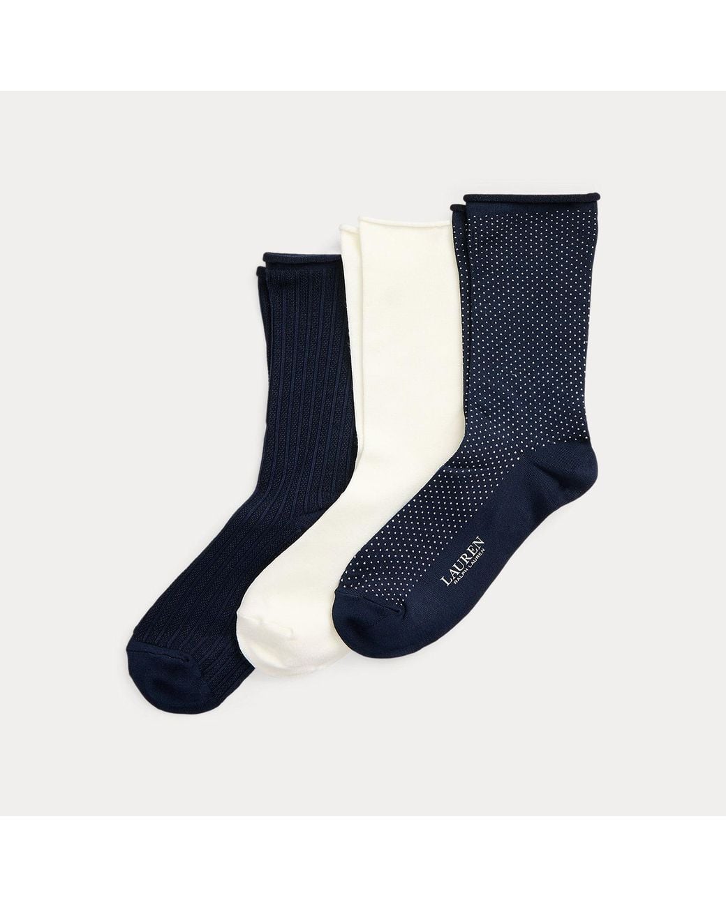 Ralph Lauren Stretch Roll-Top Sock 3-Pack in Blue | Lyst