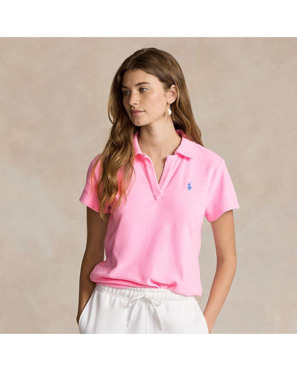 Ralph Lauren Shrunken Fit Terry Polo Shirt in Pink | Lyst