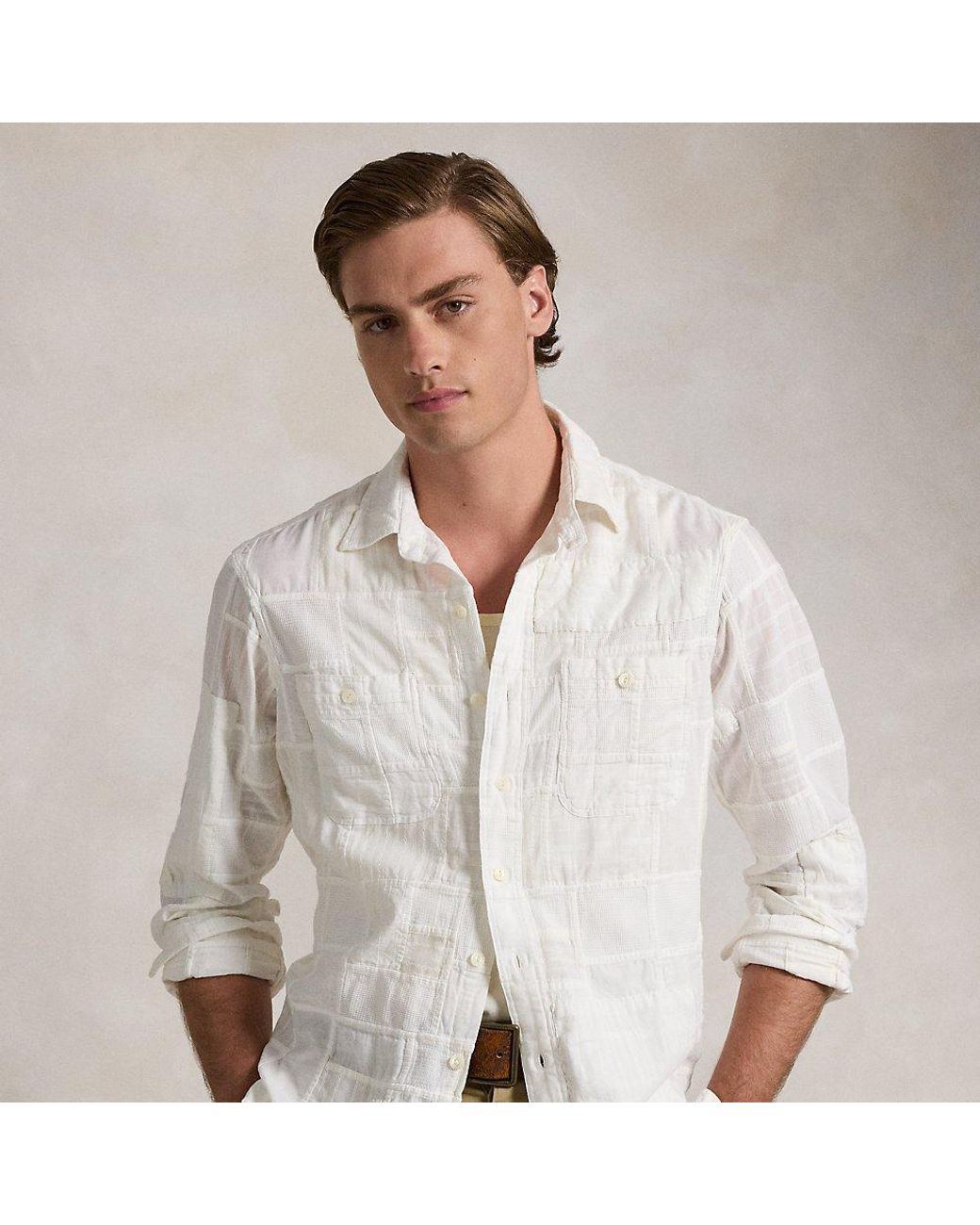 Polo Ralph Lauren Classic Fit Patchwork Workshirt in White for Men | Lyst