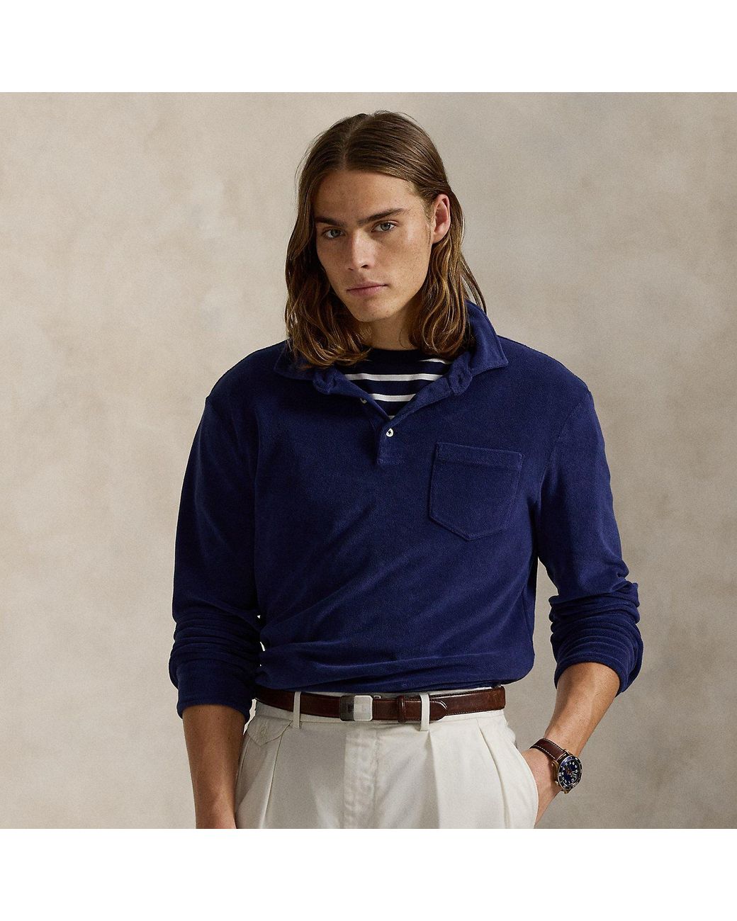 Ralph Lauren Standard Fit Terry Polo Shirt in Blue for Men | Lyst